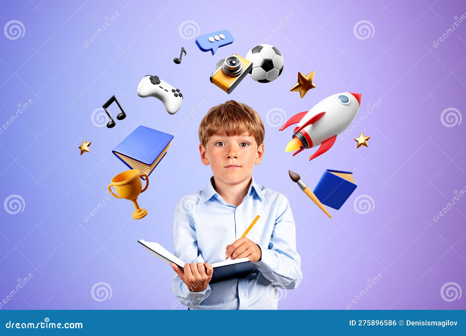 Child Taking Notes in Notebook, Different Social Media and ...