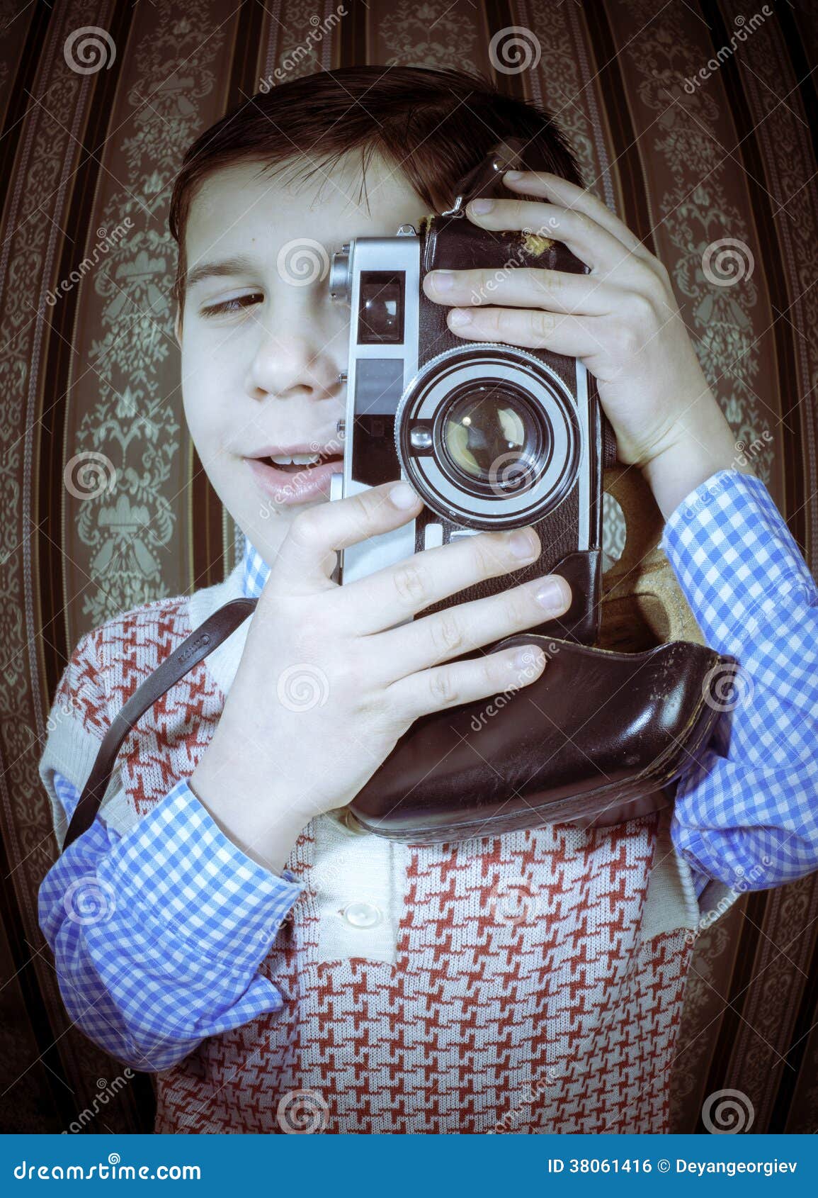 Child Taking Pictures with Vintage Camera Stock Photo - Image of retro ...