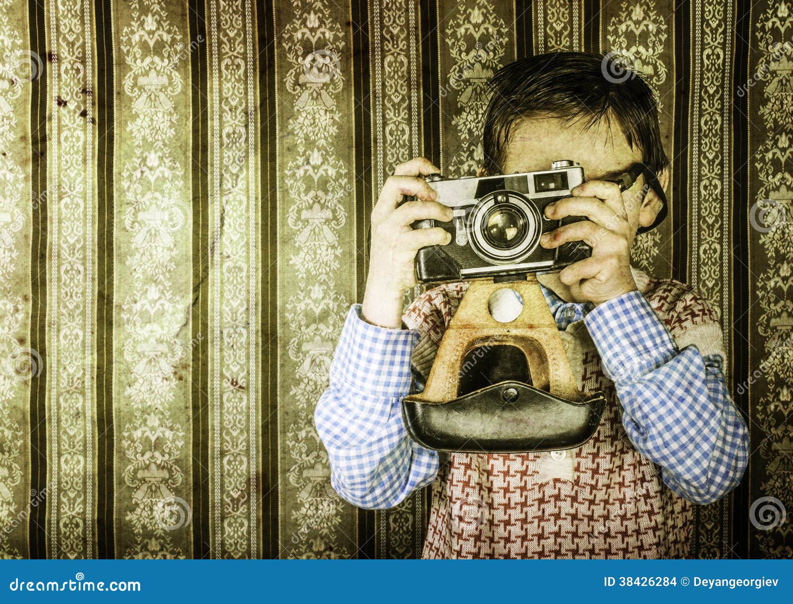 Child Taking Pictures with Vintage Camera Stock Photo - Image of ...