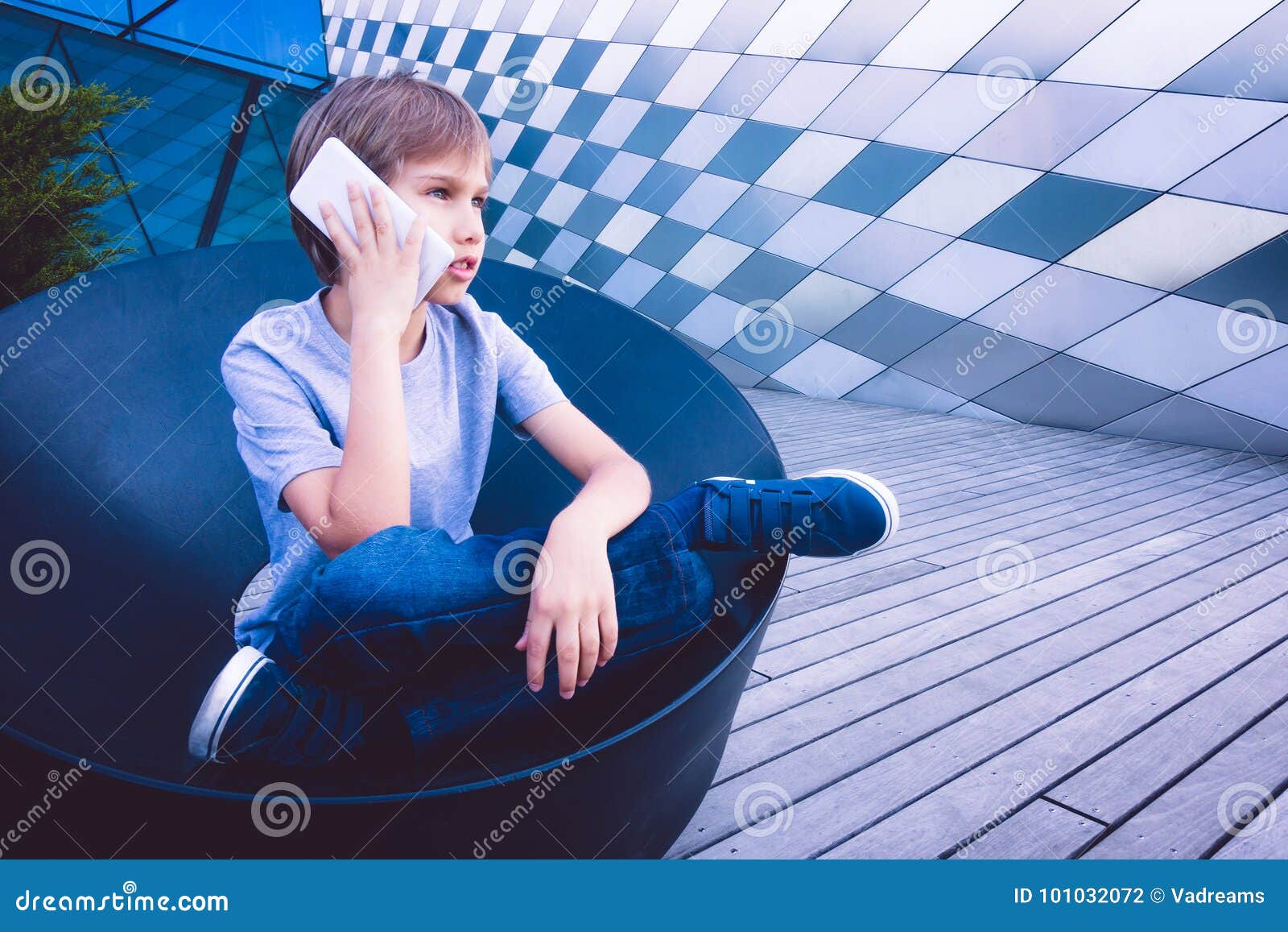 Child Talking on Cell Phone in the Street Stock Photo - Image of call ...
