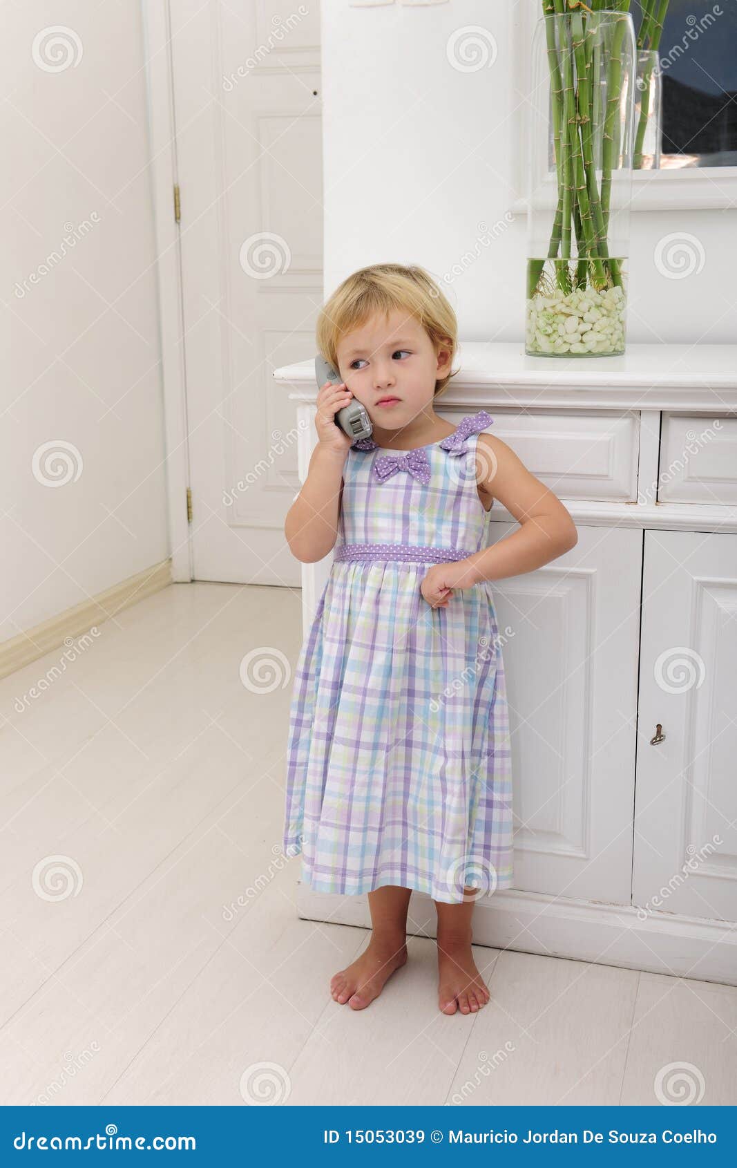 Child Talking on Phone at Home Stock Image - Image of caucsian ...