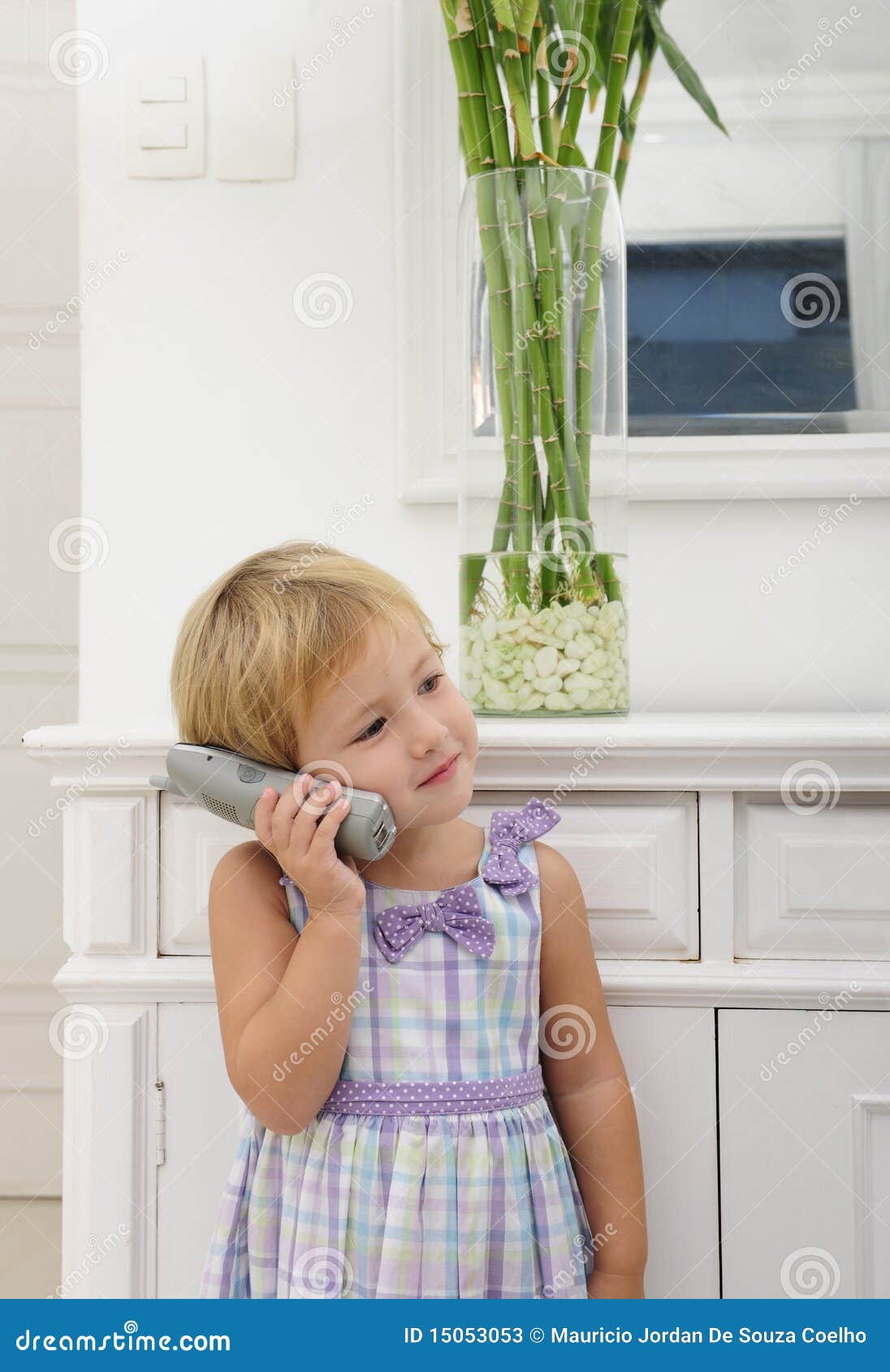 Child Talking on Phone at Home Stock Image - Image of communicate, kids ...
