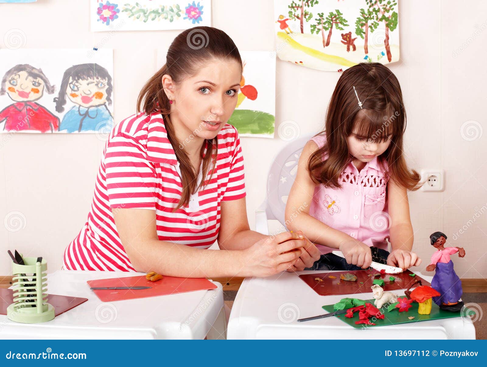 Child and Teacher Mould from Plasticine. Stock Photo - Image of ...