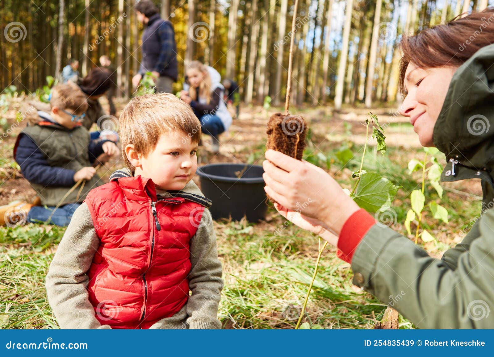 Child and Teacher with Seedling in Tree Identification Stock Image ...