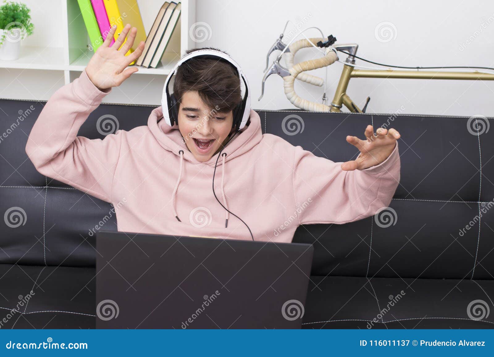 Teenager with the Computer Celebrating Success Stock Image - Image of ...