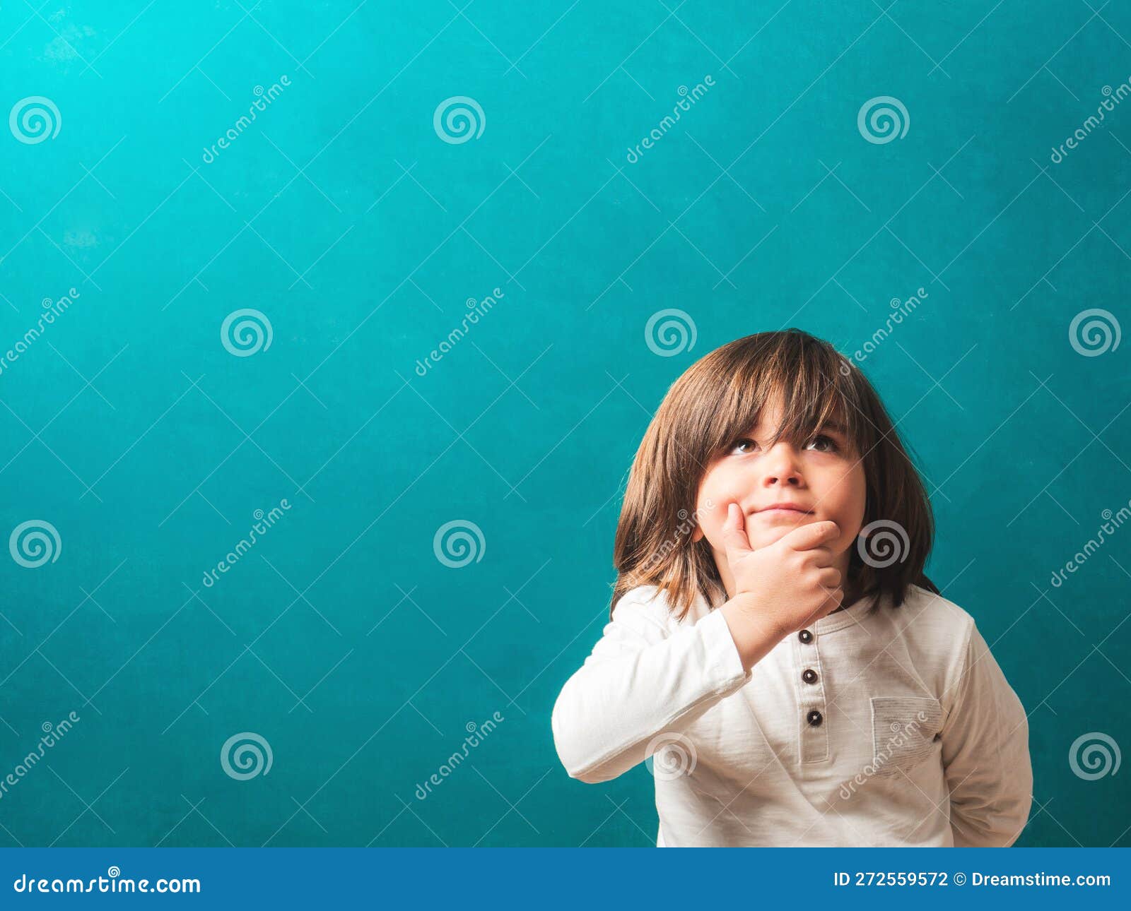 Child Thinking in Front of the Blackboard Stock Photo - Image of ...