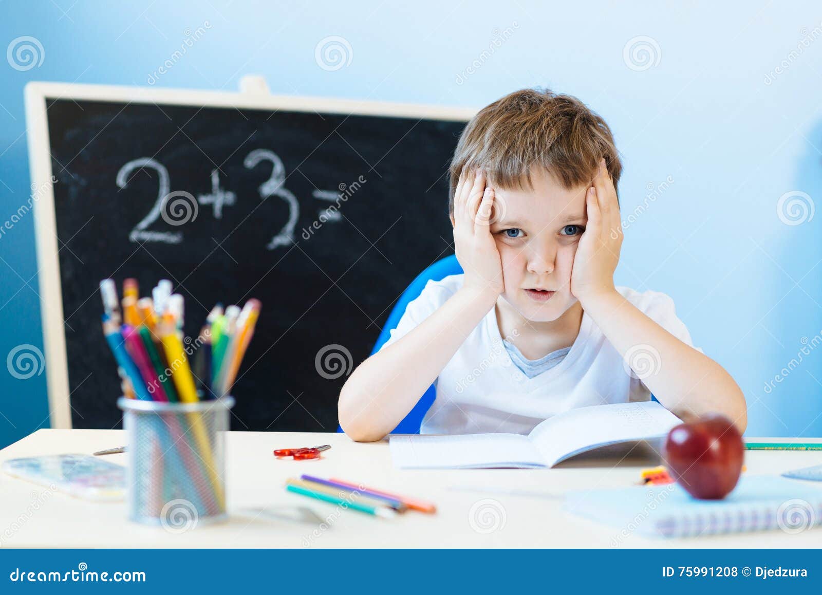 Child Thinking about Homework Solution Stock Photo - Image of primary ...