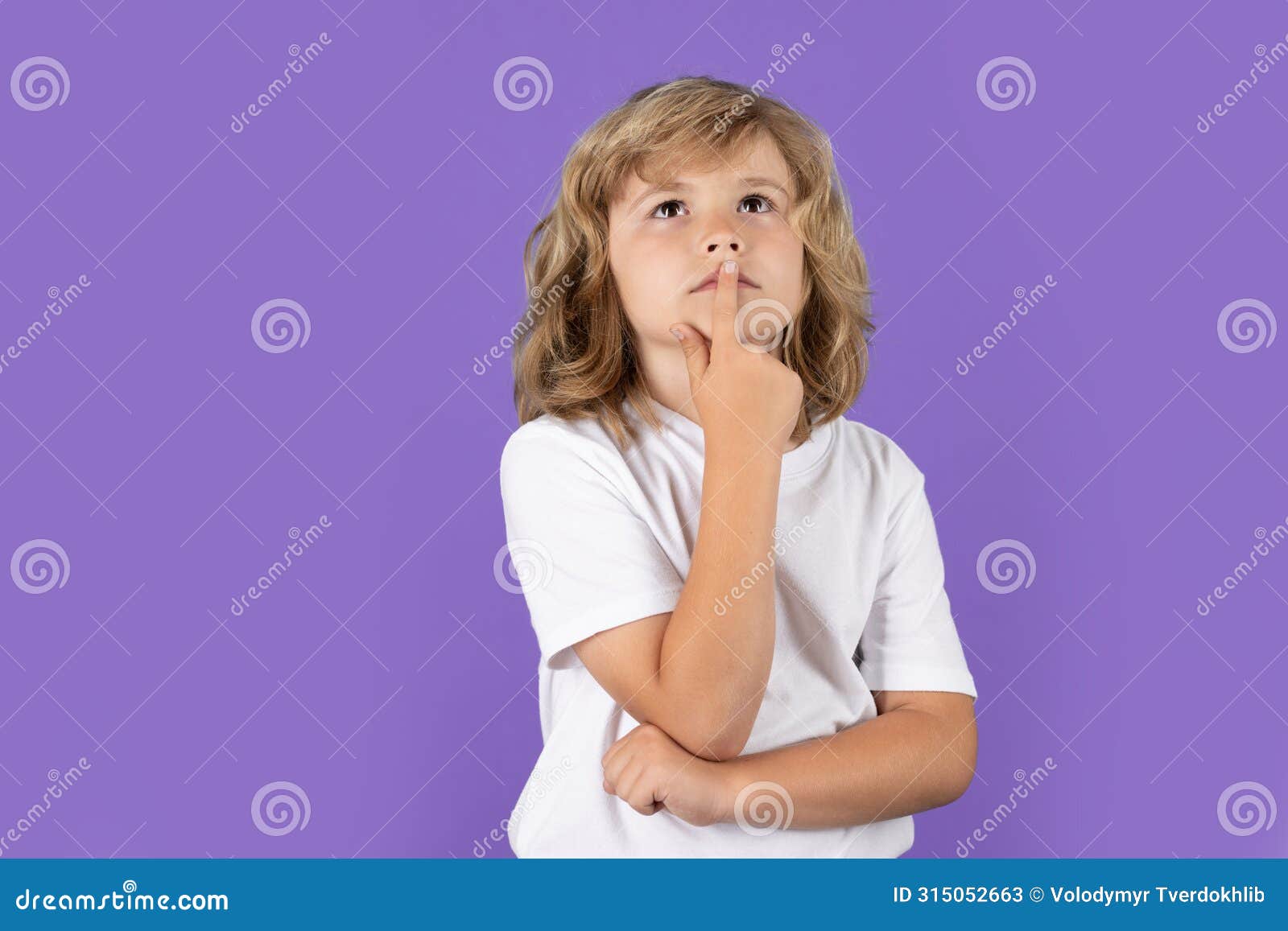 Child Thinking on Isolated Background. Think and Idea. Thoughtful Kid ...