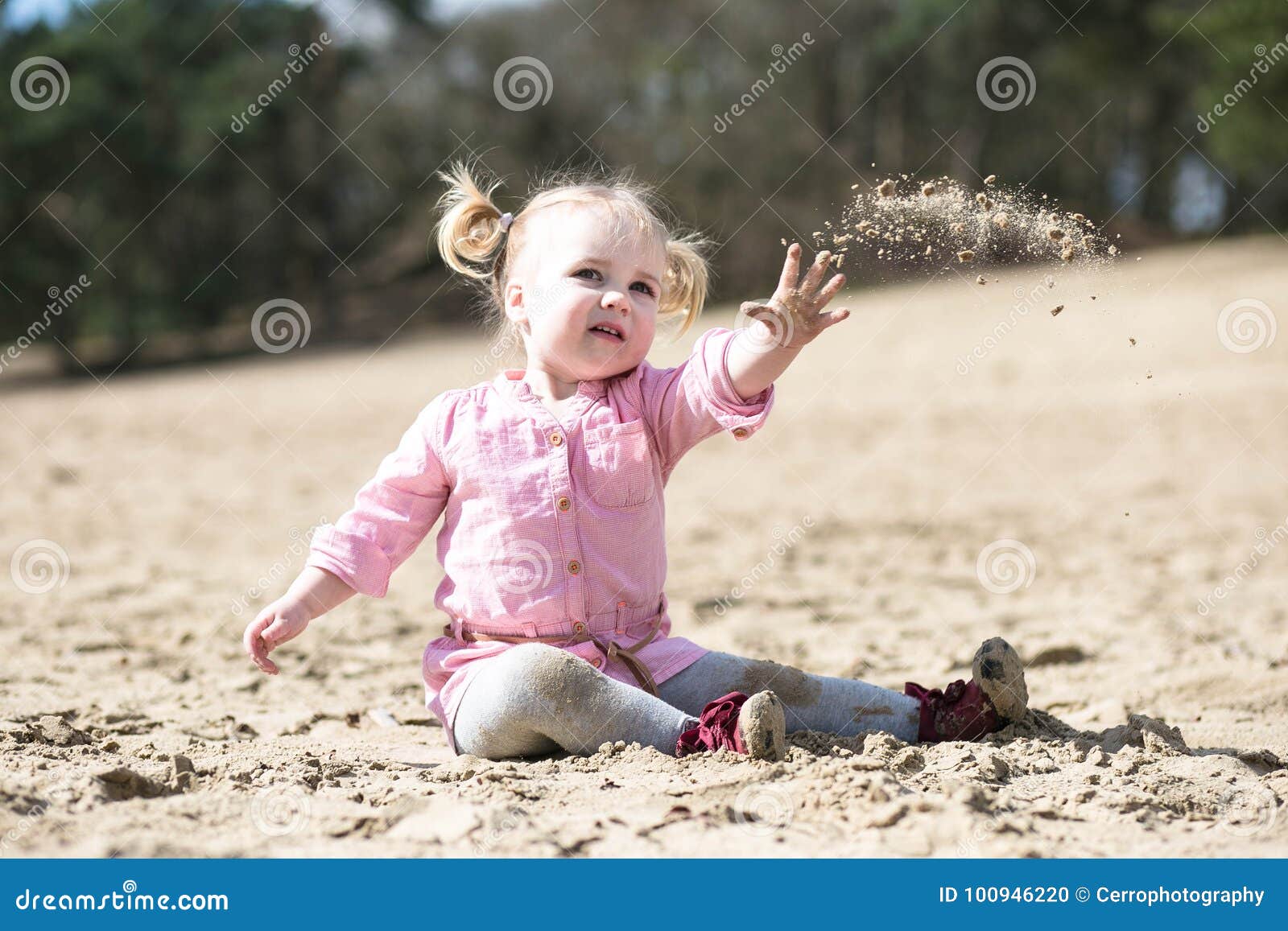 Child Throwing Sand in the Forest Stock Photo - Image of outdoor ...