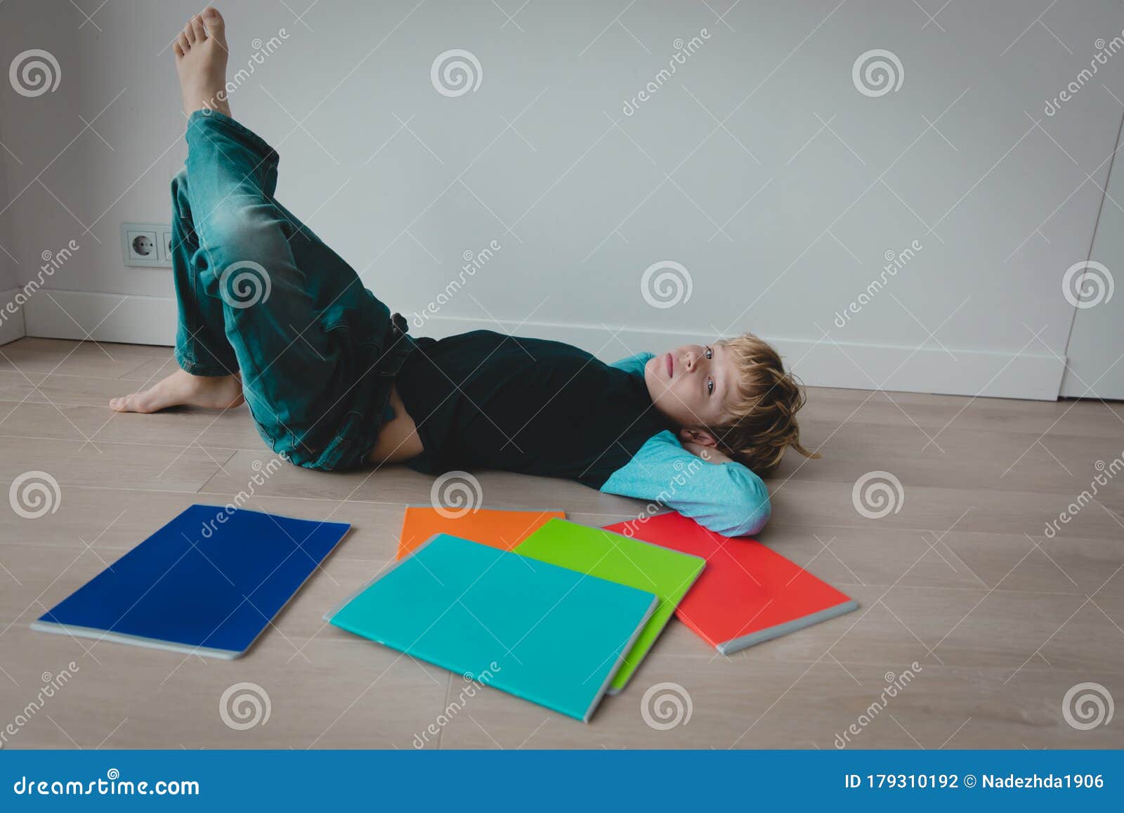 Child Tired and Bored of Doing Homework, Kid Relax after Study Stock ...