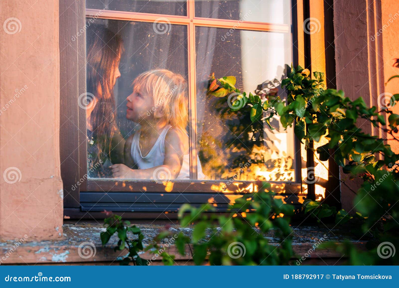 Child, Toddler Boy, Looking through Window Stock Image - Image of ...