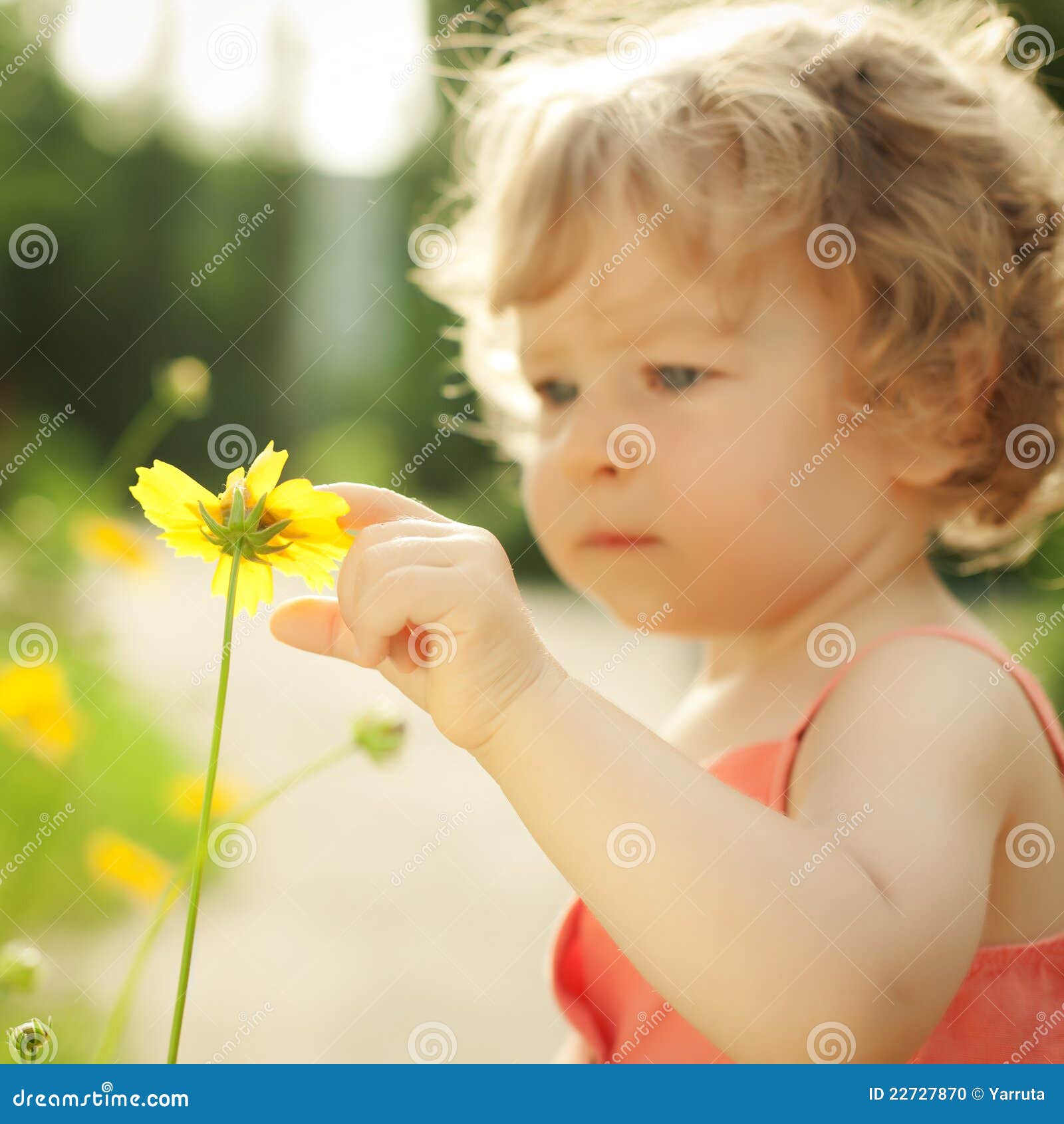 Child Touching Spring Flower Stock Photo - Image of earth, outside ...