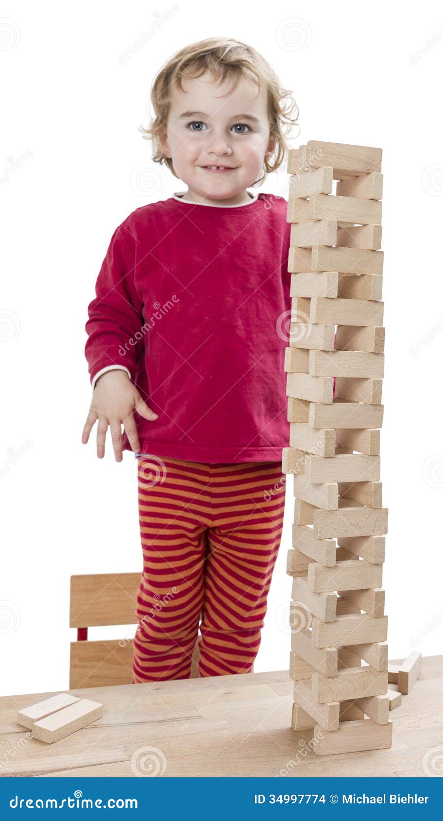 Child with Tower Made of Toy Blocks Stock Photo - Image of desk, high ...