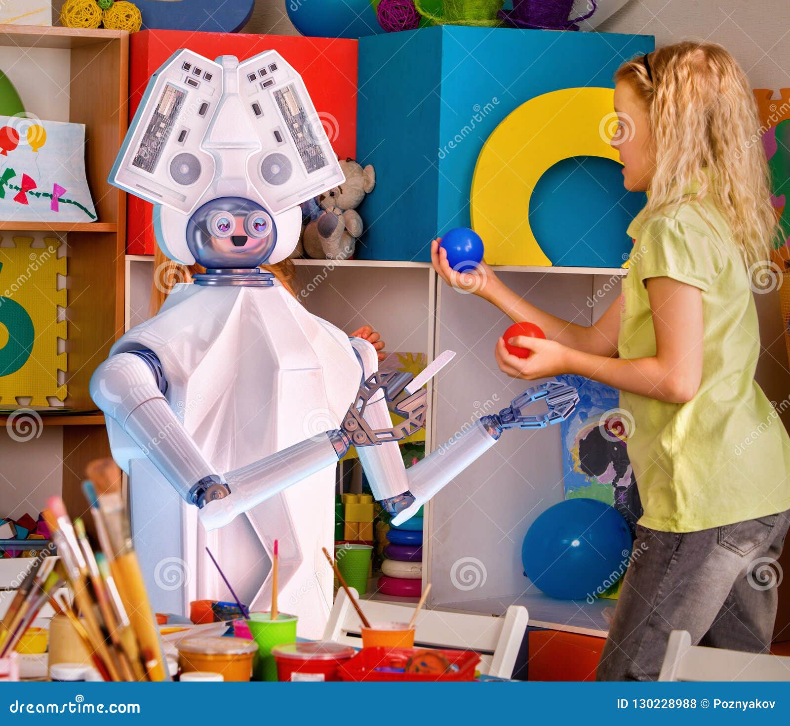 Child Training of Artificial Intelligence by Robot. Stock Photo - Image ...