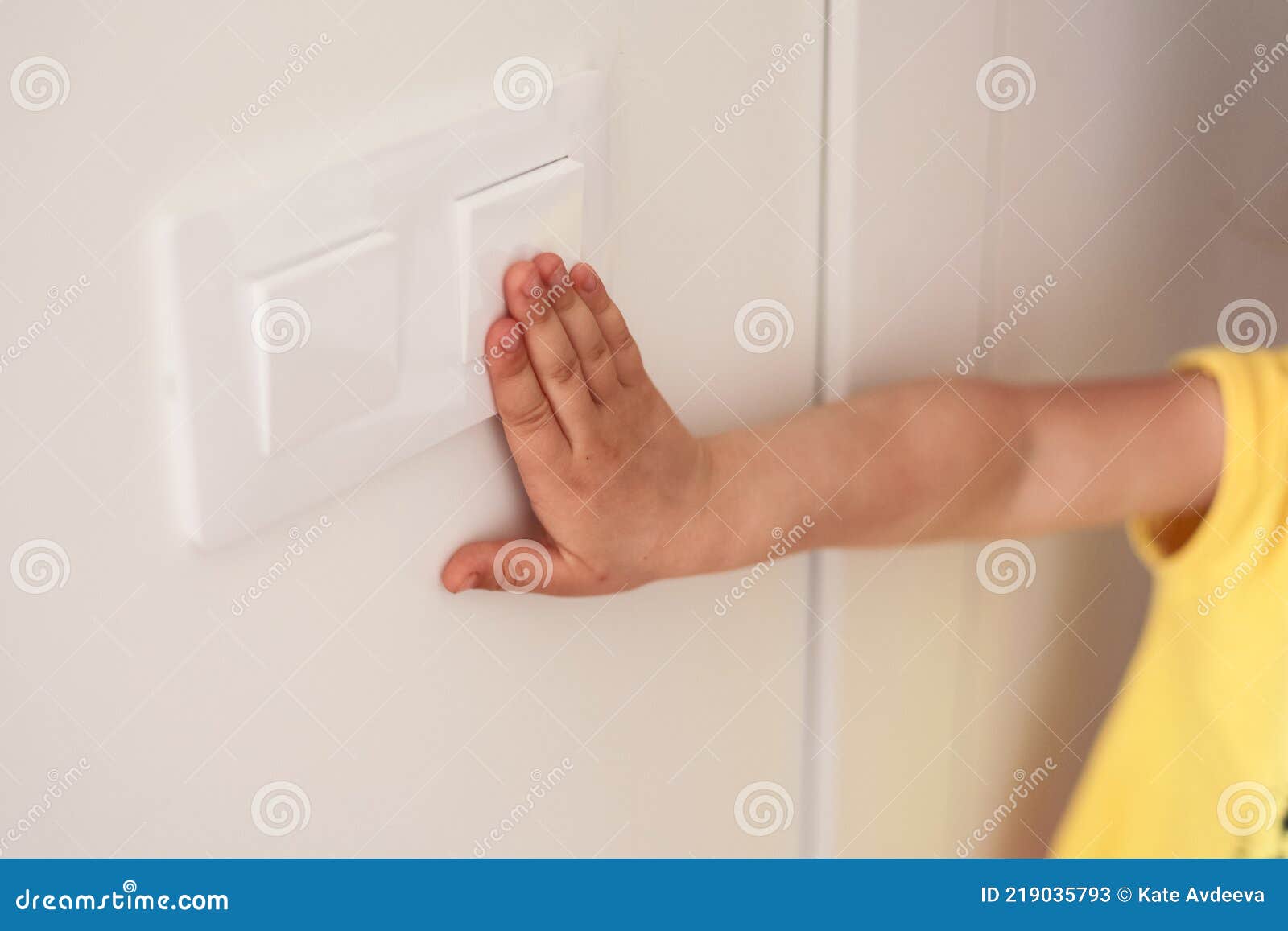 Child turns off the light stock image. Image of electric - 219035793