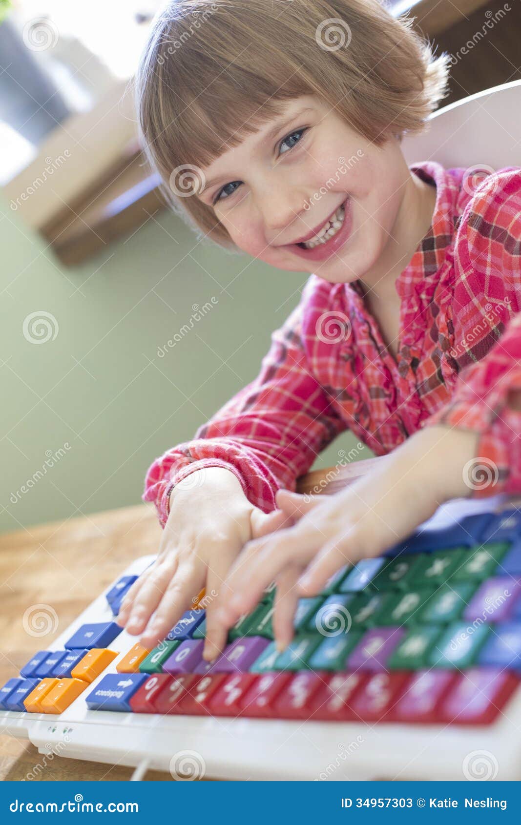 Child Typing on Colourful Computer Keyboard Stock Image - Image of ...
