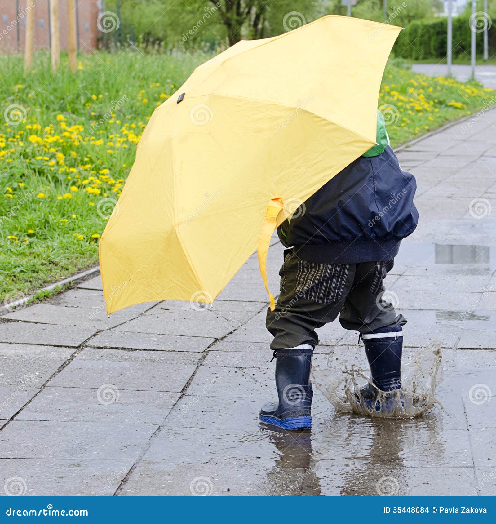 Child with Umbrella in Puddle Stock Photo - Image of raincoat, puddle ...