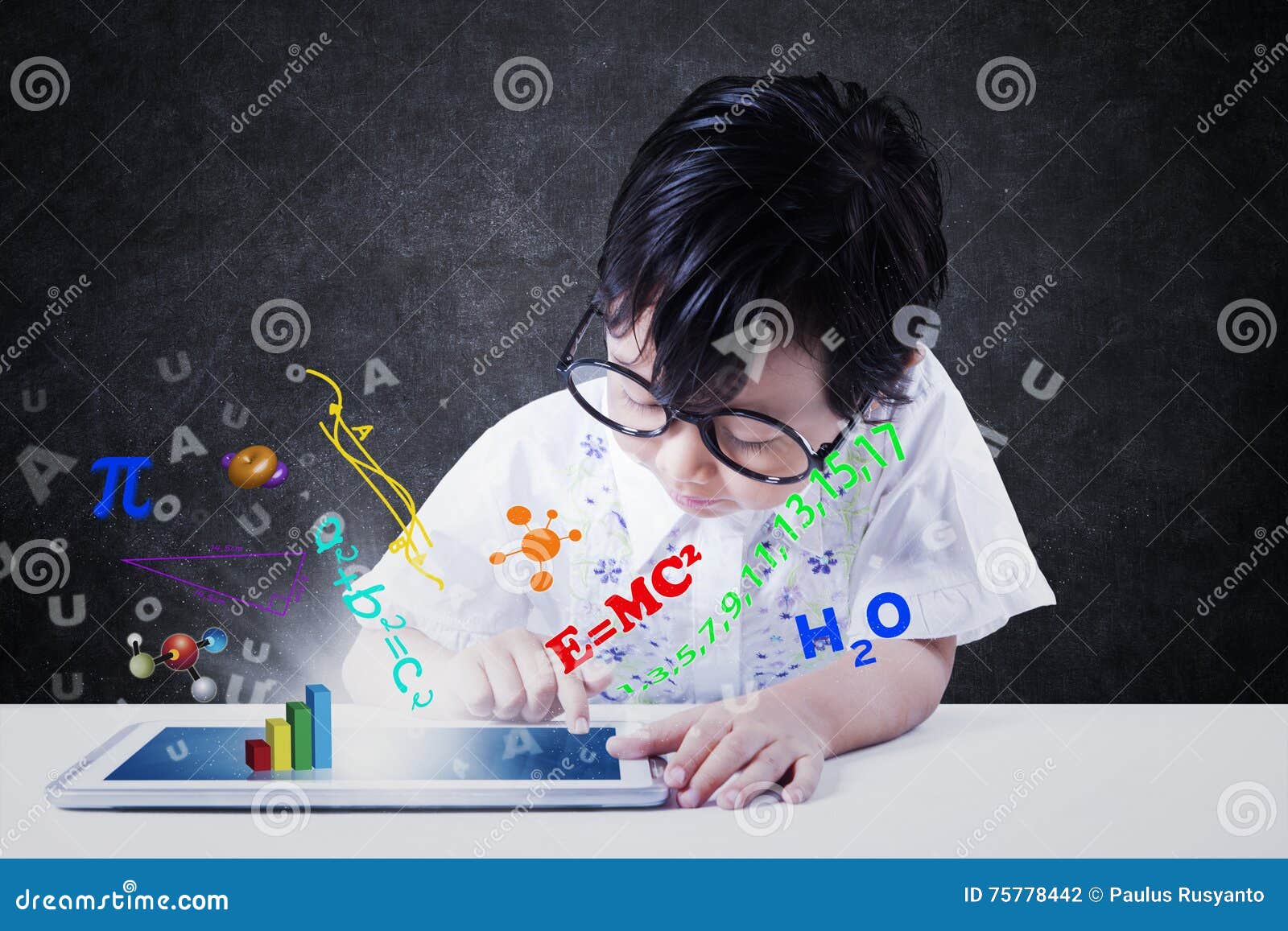 Child Uses Tablet with Formula Stock Photo - Image of math, clever ...