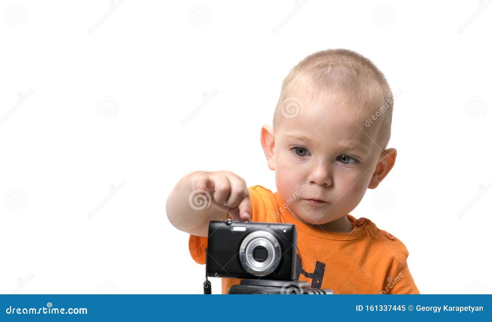 Cute Baby Plays with a Digital Camera on a Tripod Stock Image - Image ...