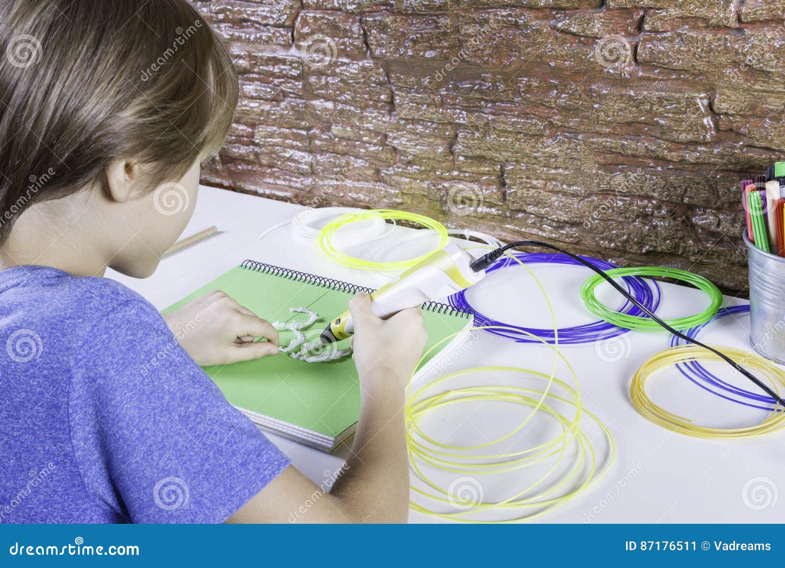 Child Using 3D Printing Pen. Boy Making New Item. Creative, Technology ...