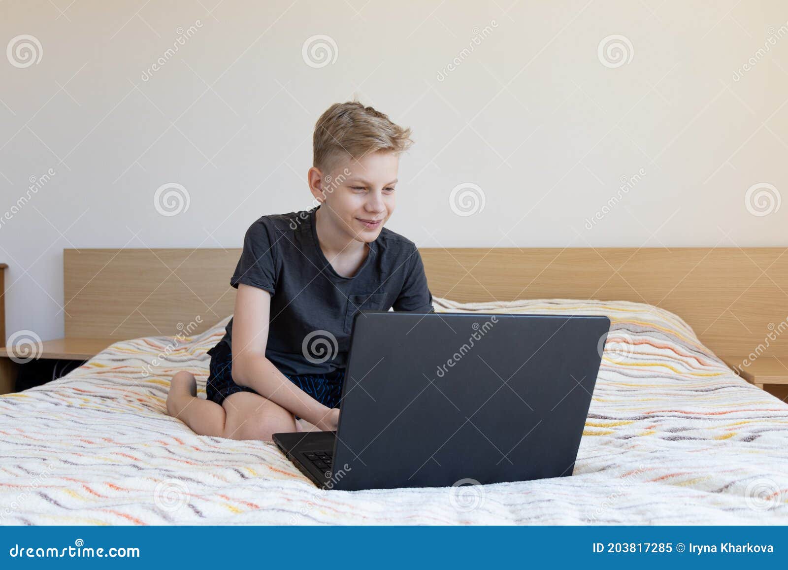 Child Using Gadgets To Study. Homework at Home Stock Image - Image of ...