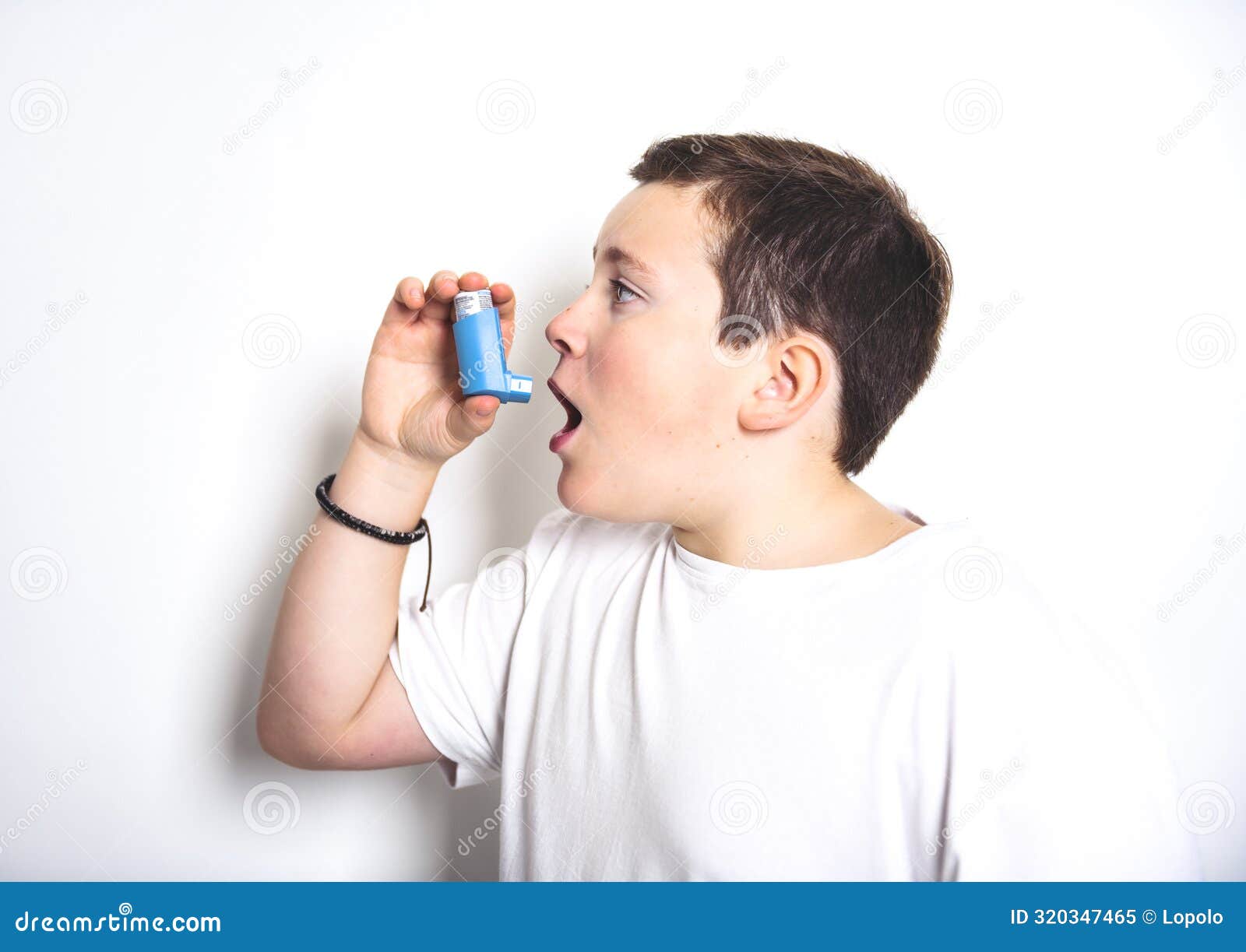 Child Using Inhaler for Asthma Over White Background Studio Stock Image ...
