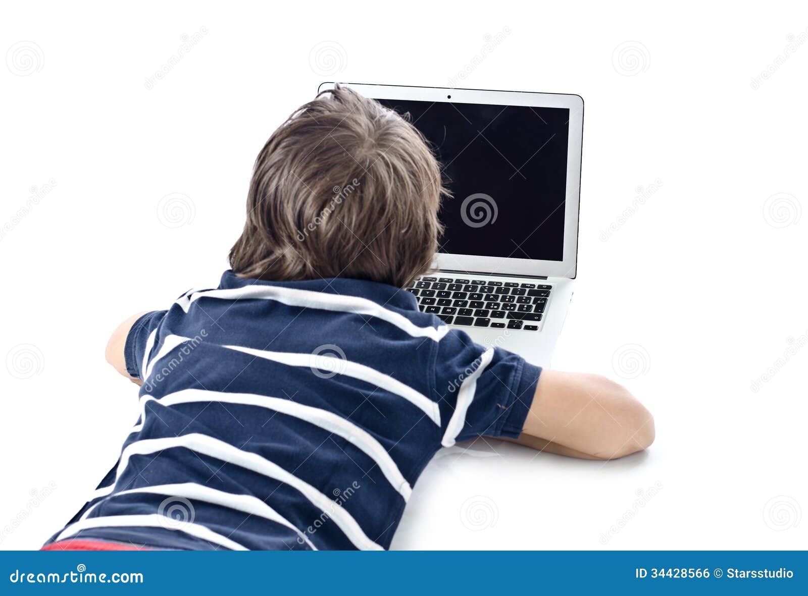 Child Using Laptop Computer on the Floor Stock Photo - Image of young ...