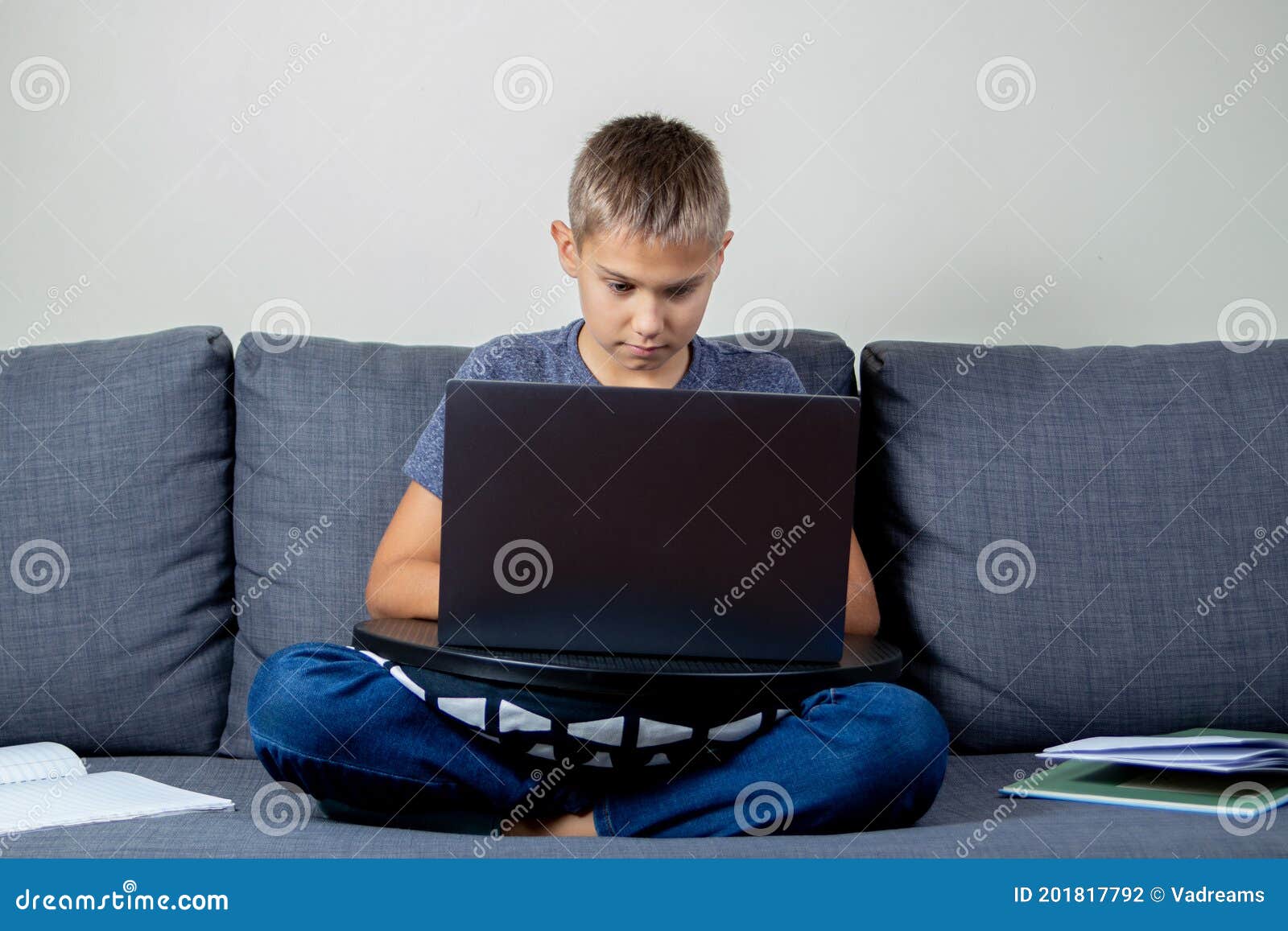 Child Using Laptop Computer at Home for Online Learning, Homework ...