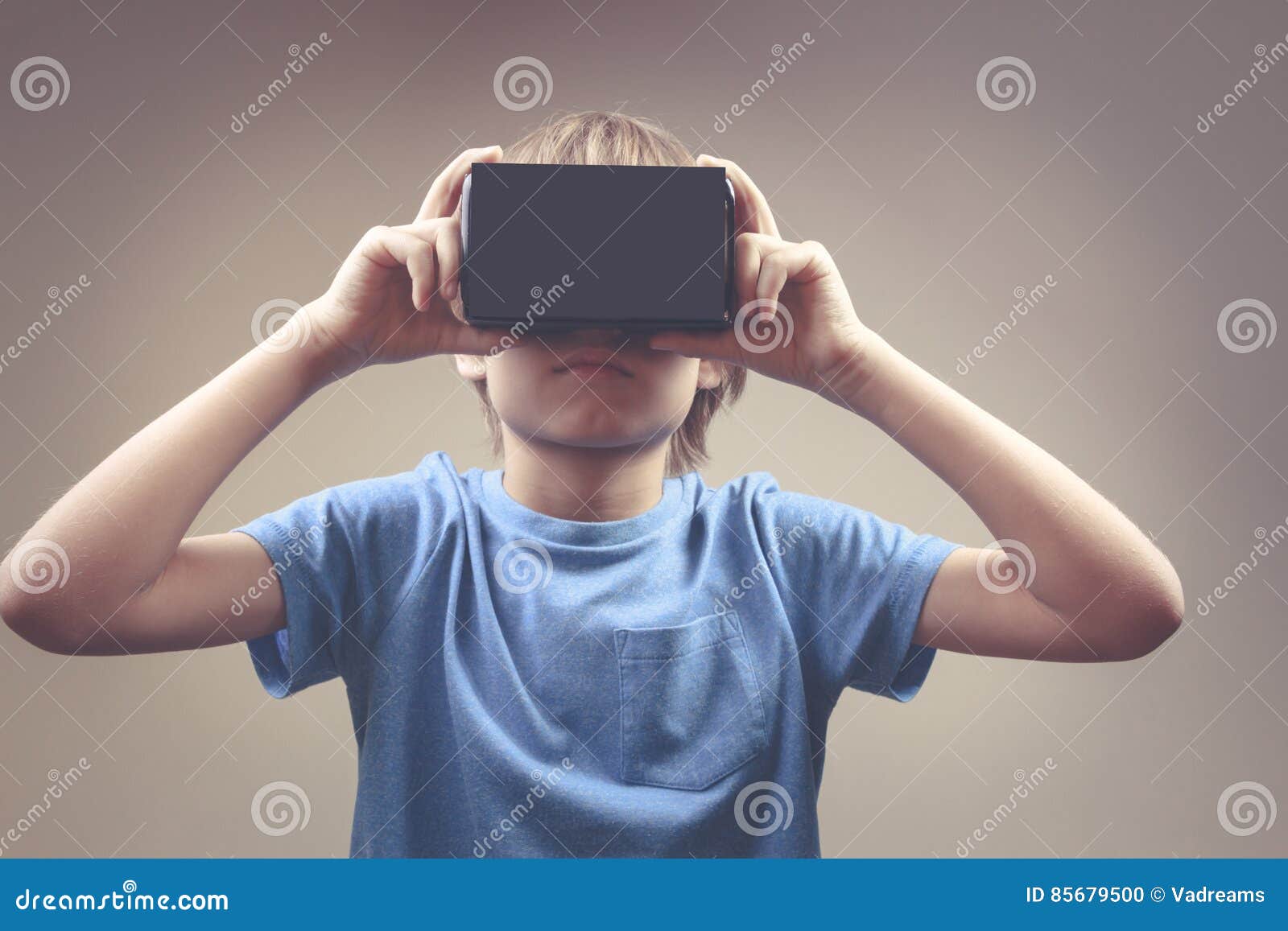 Child Using New 3D Virtual Reality, VR Cardboard Glasses Stock Photo ...