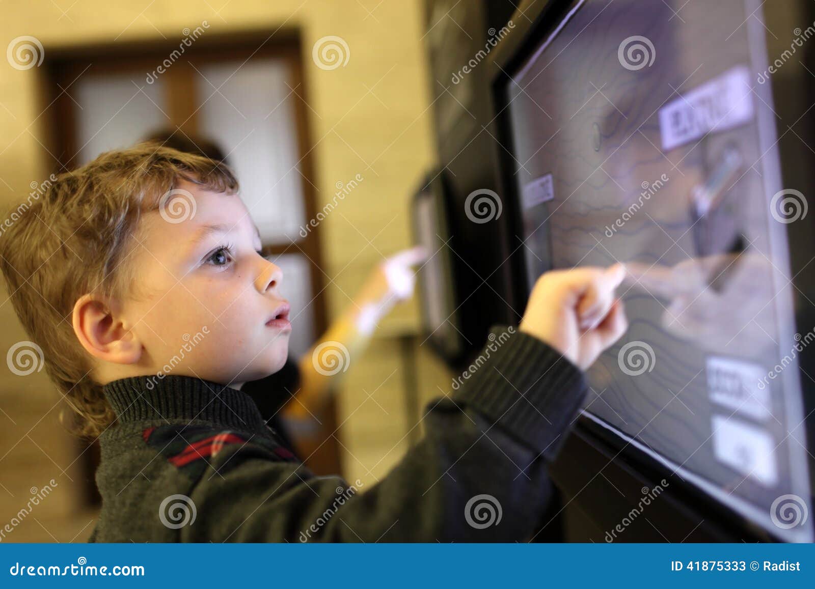 Child using touch screen stock image. Image of cute, concentration ...