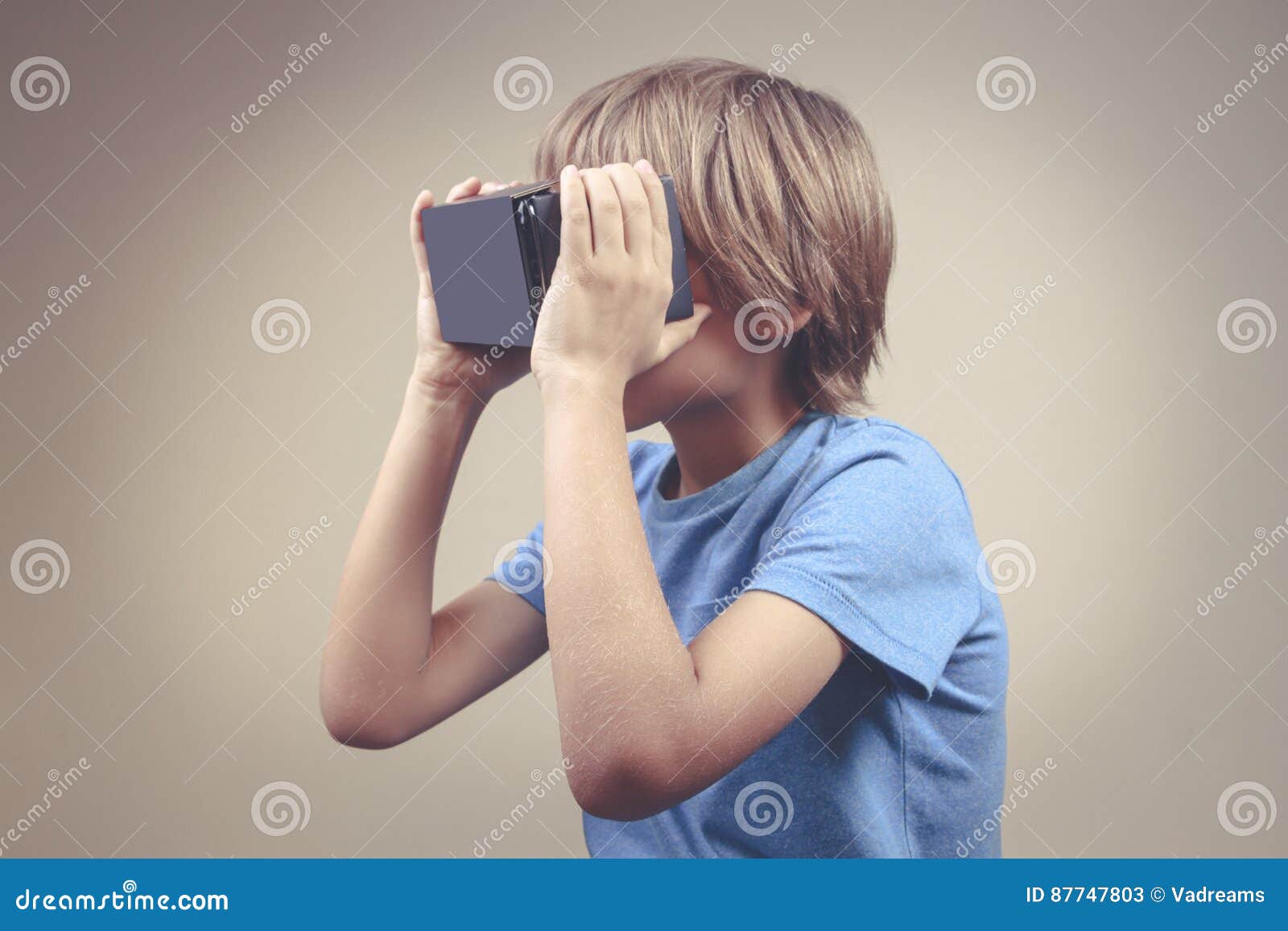 Child Using Virtual Reality VR Cardboard Glasses Stock Image - Image of ...