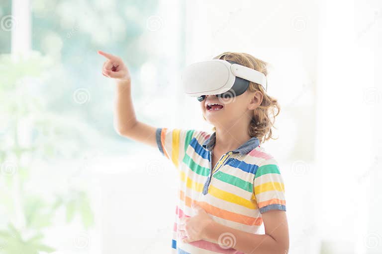Child in Virtual Reality Goggles. VR Set for Kids Stock Image - Image ...