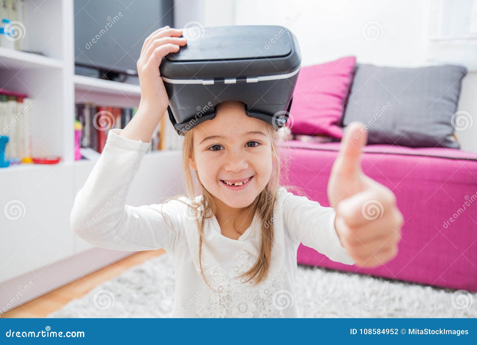 Child with Virtual Reality Headset Stock Photo - Image of gesture ...