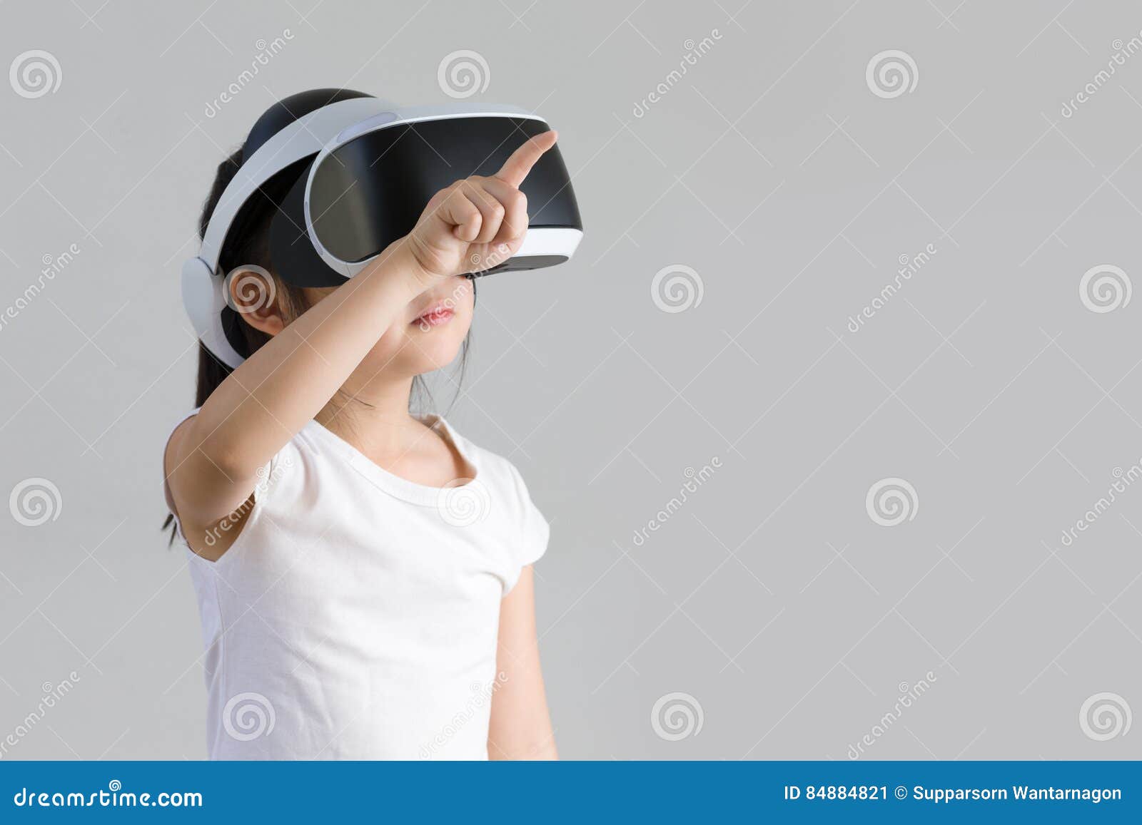 Child with Virtual Reality, VR, Headset Studio Shot Isolated on White ...