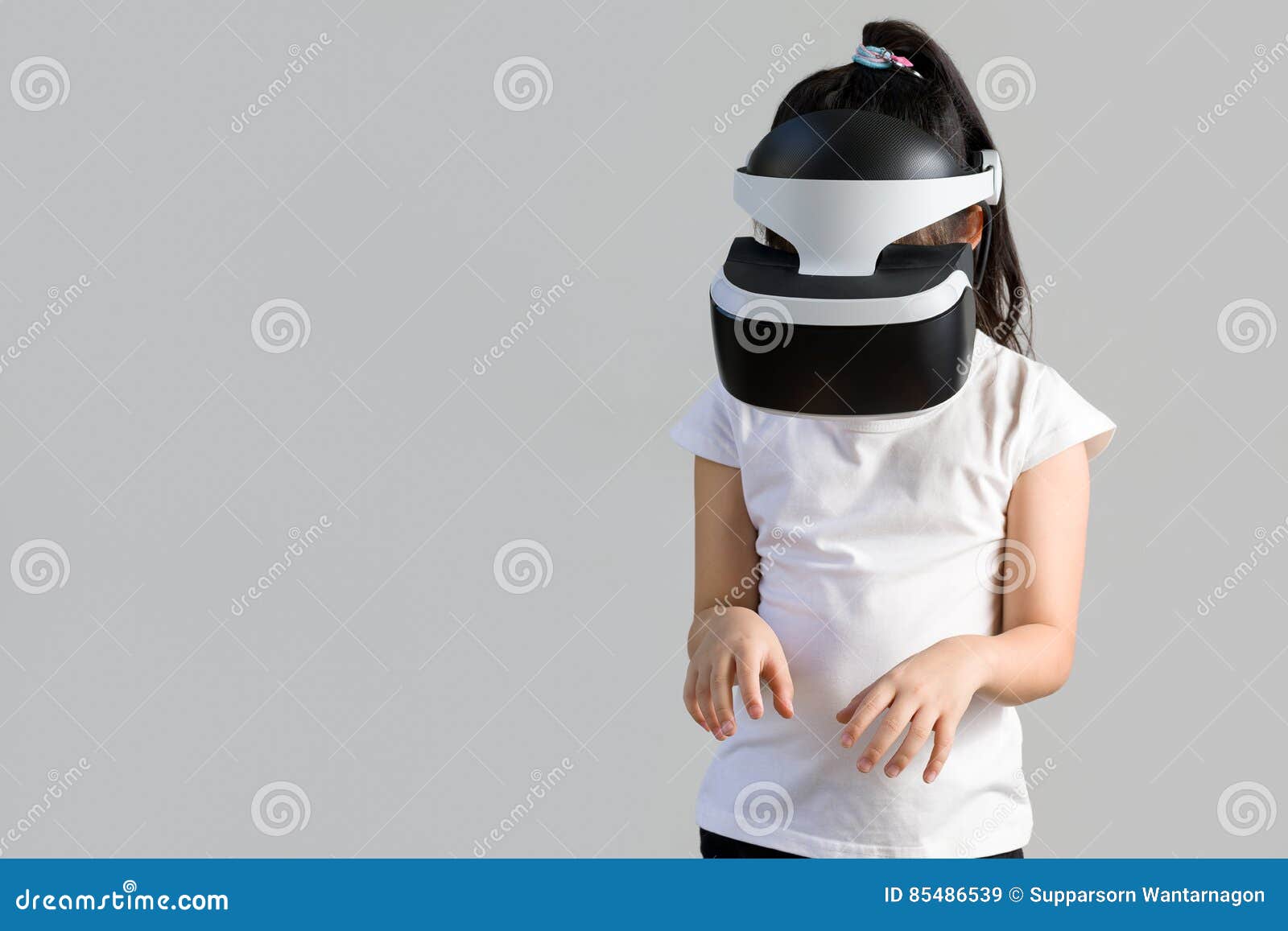 Child with Virtual Reality, VR, Headset Studio Shot Isolated on White ...