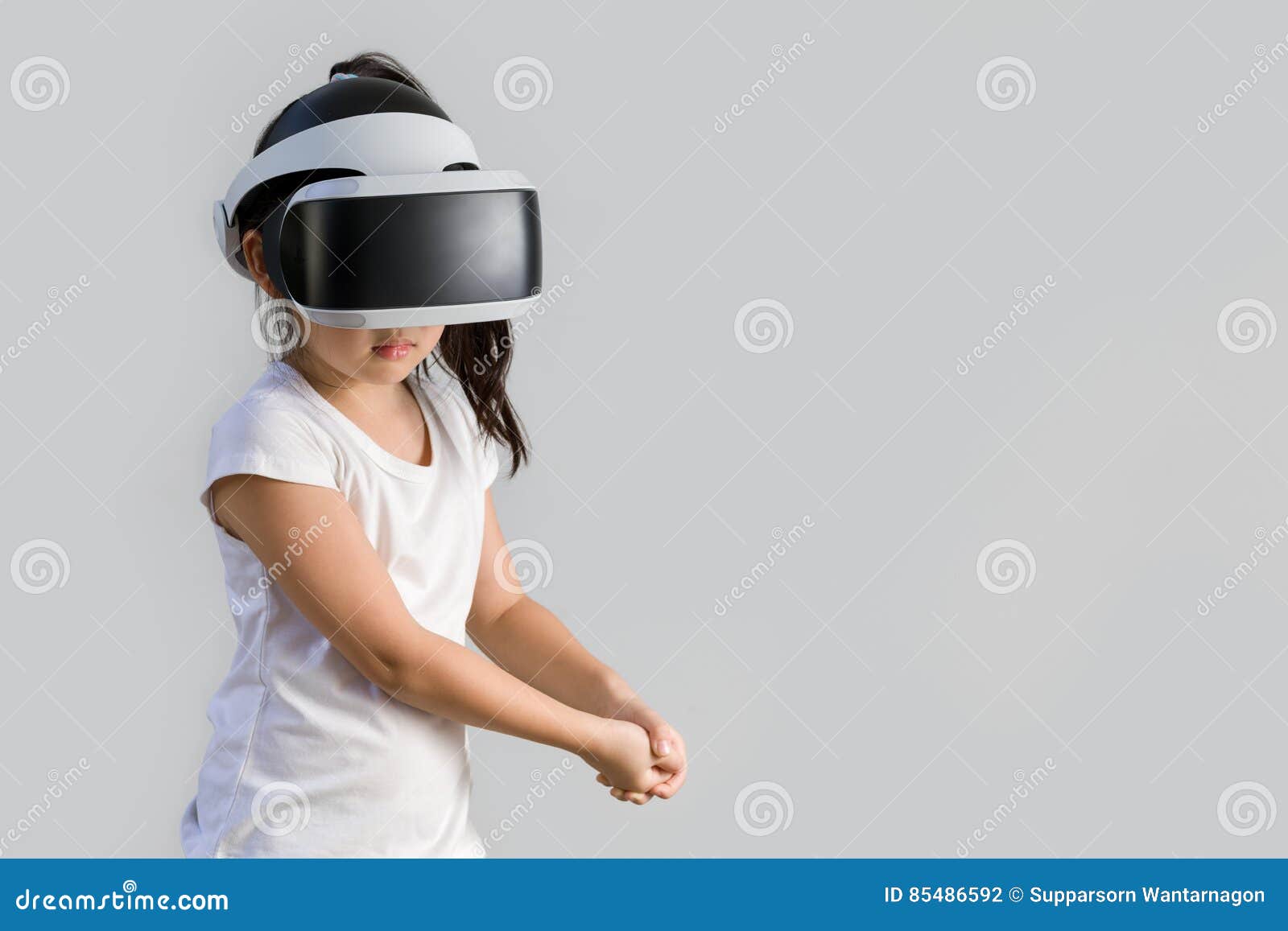 Child with Virtual Reality, VR, Headset Studio Shot Isolated on White ...