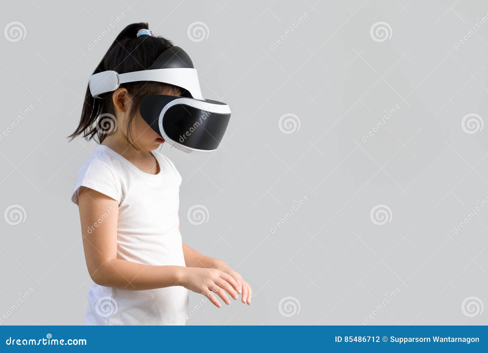 Child with Virtual Reality, VR, Headset Studio Shot Isolated on White ...
