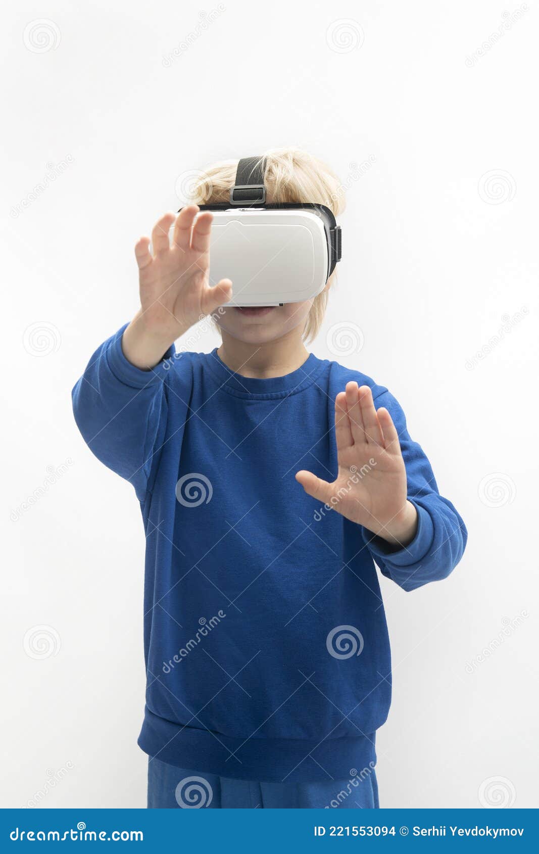 Child in VR Glasses Plays Virtual Reality Game. Isolated on White ...