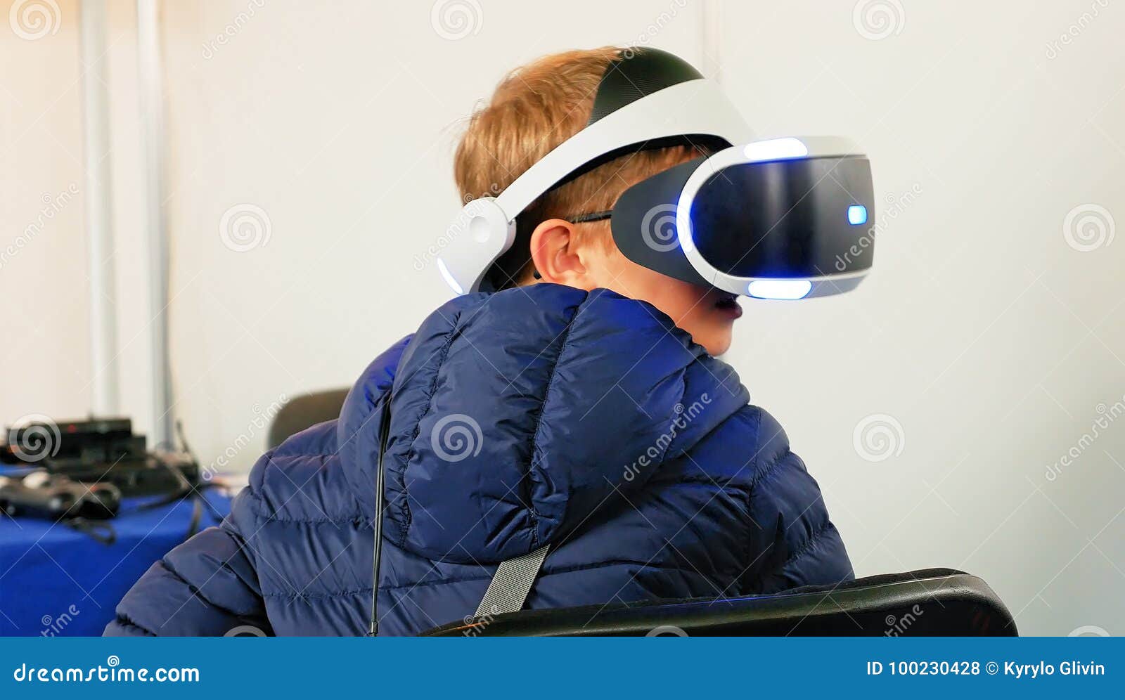 Child in VR Headset Playing Digital Virtual Game Stock Photo - Image of ...