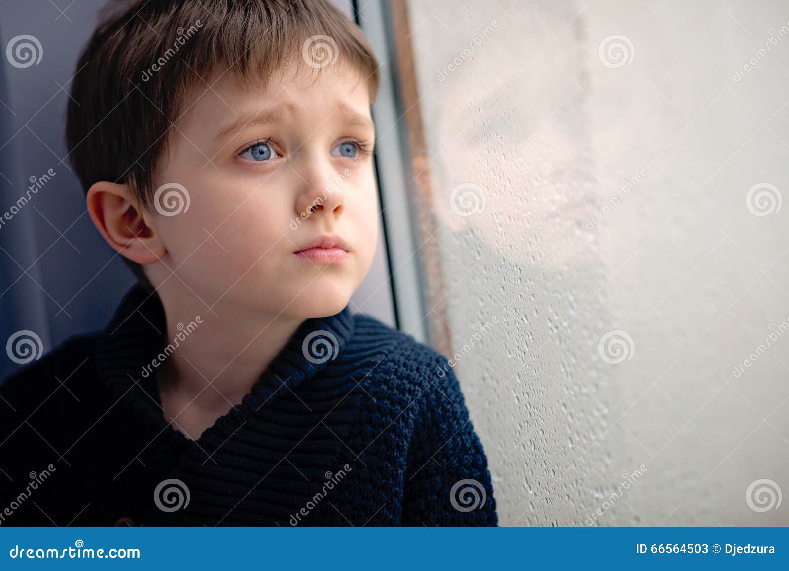 Child Waiting by Window for Stop Raining. Stock Image - Image of ...