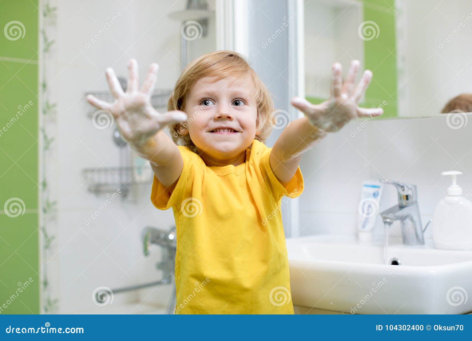 Child Washing Hands and Showing Soapy Palms Stock Photo - Image of ...