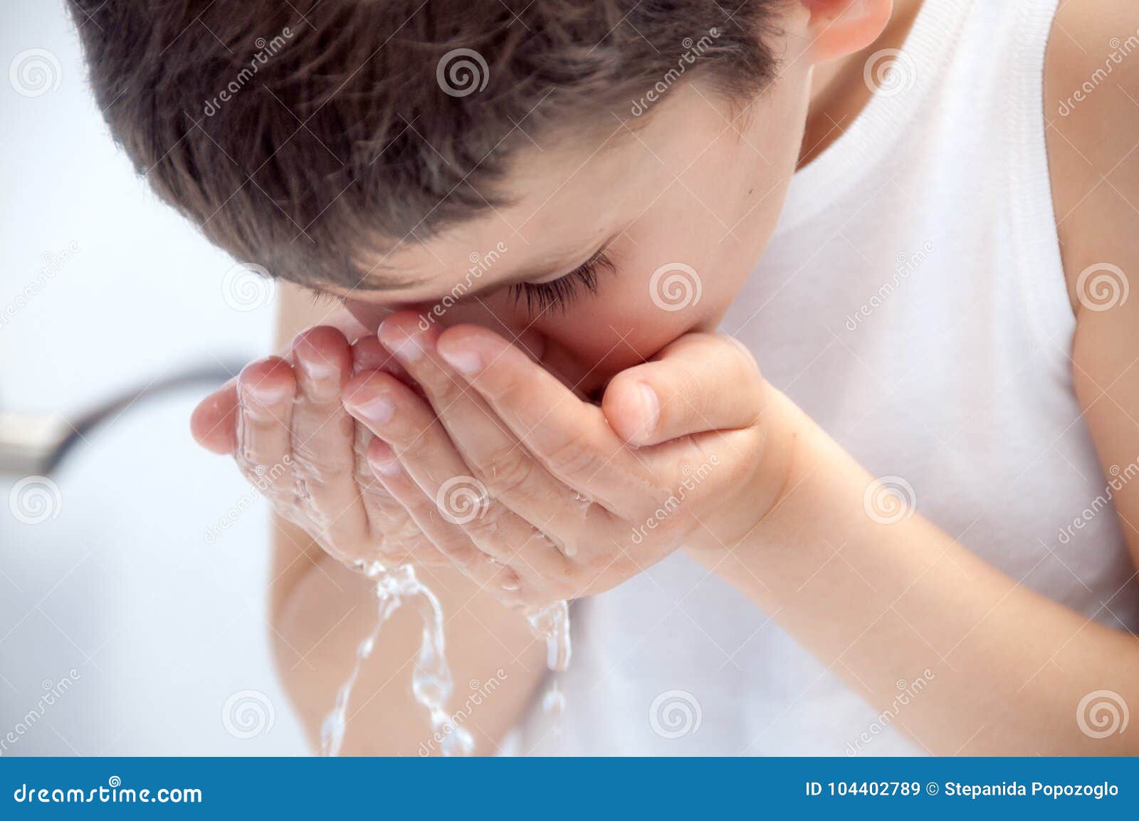 The Child is Washing His Face. Stock Image - Image of hand, bathroom ...