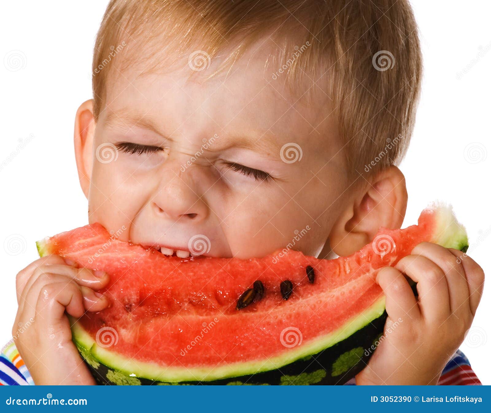 The Child with a Water-melon Stock Photo - Image of cheerful, people ...