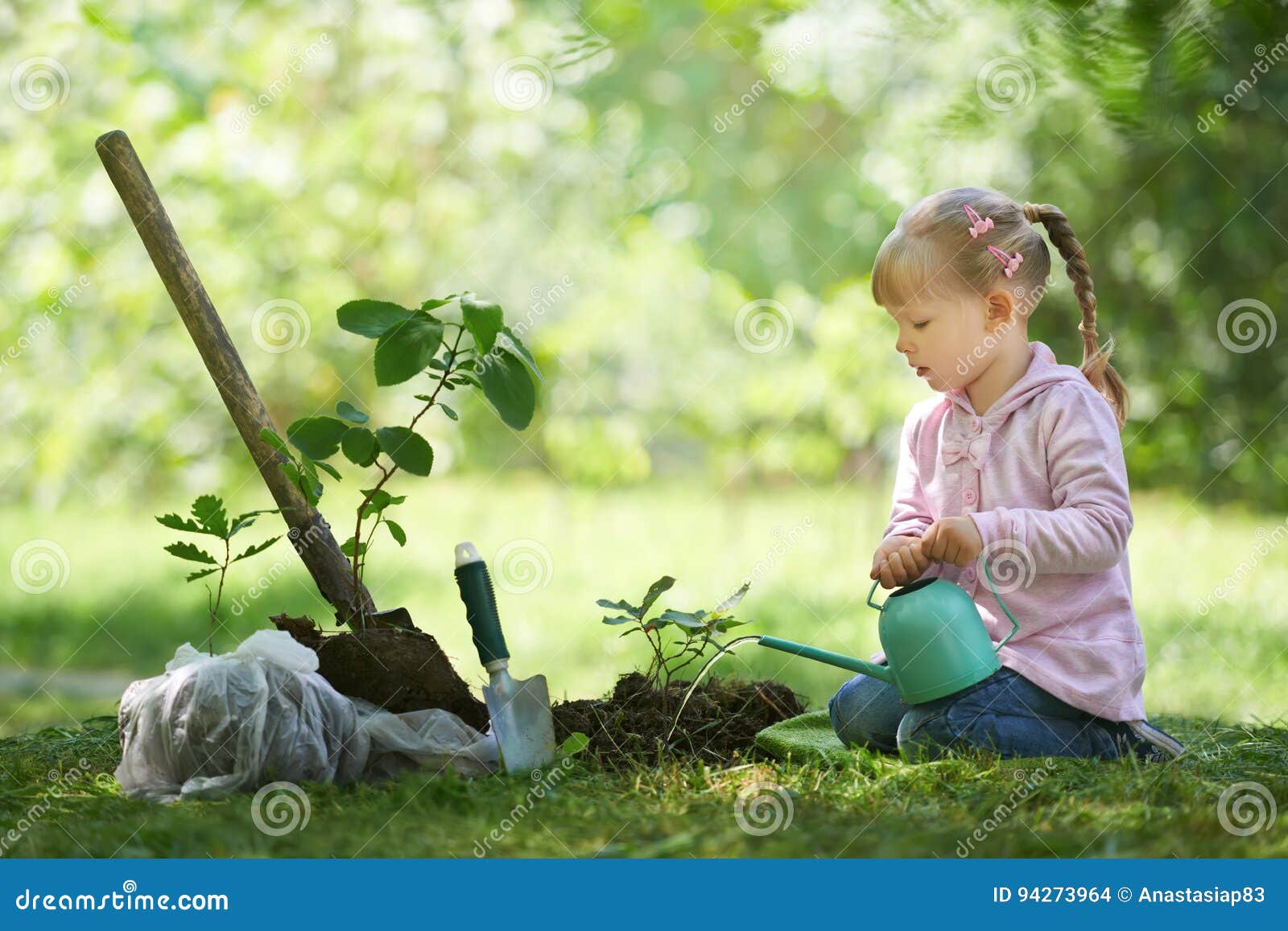 Child Watering Just Planted Tree. Children Will Save the Earth Stock ...
