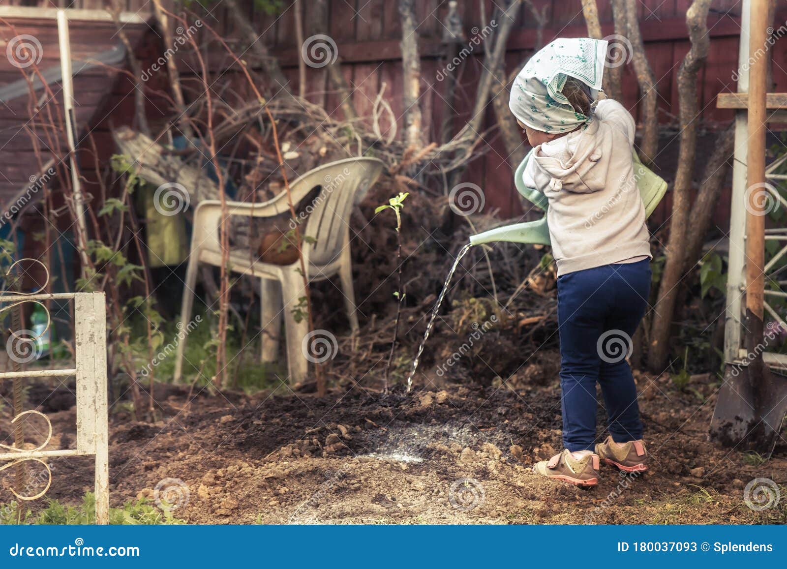 Child Watering Planted Tree in Garden Save Trees Environmental ...