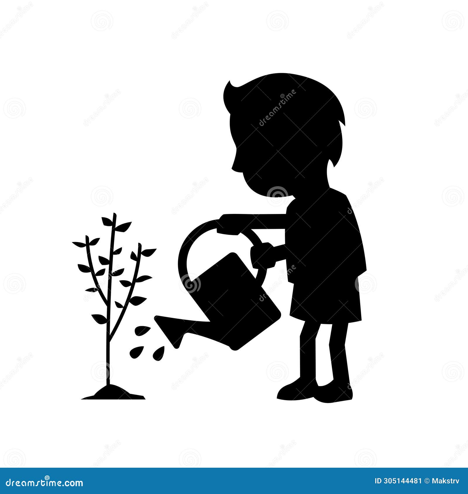 A child watering a tree. stock vector. Illustration of gardening ...
