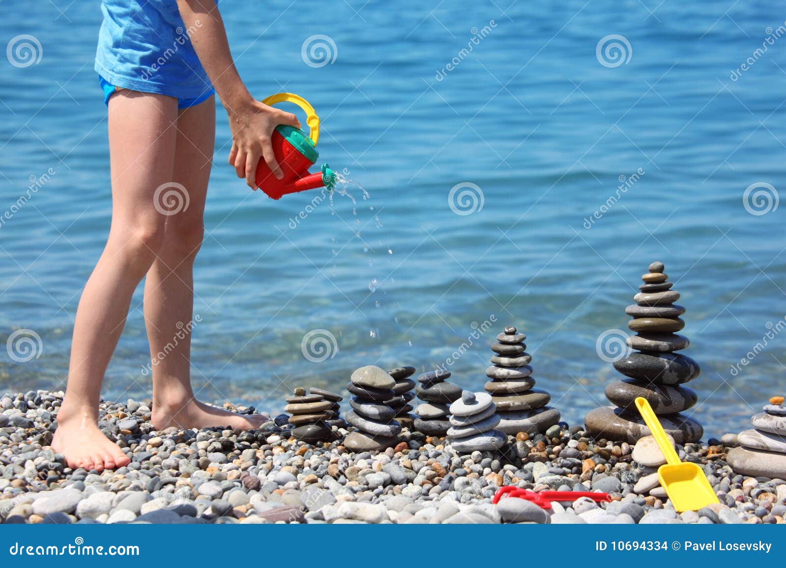 Child Waters Stone Stacks on Beach Stock Photo - Image of pyramid, rock ...