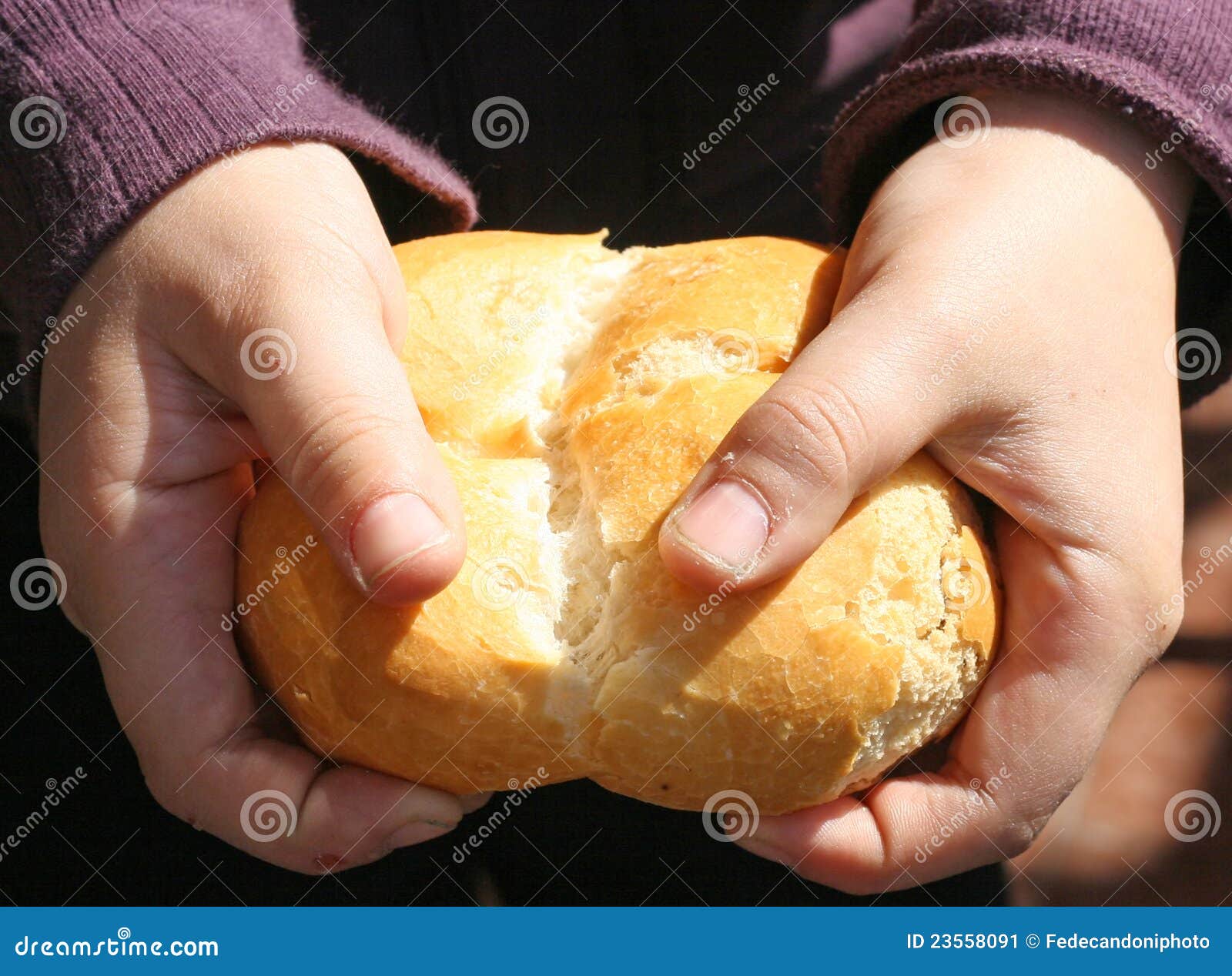 Child Who Breaks a Piece of Bread with Hands Stock Image - Image of ...