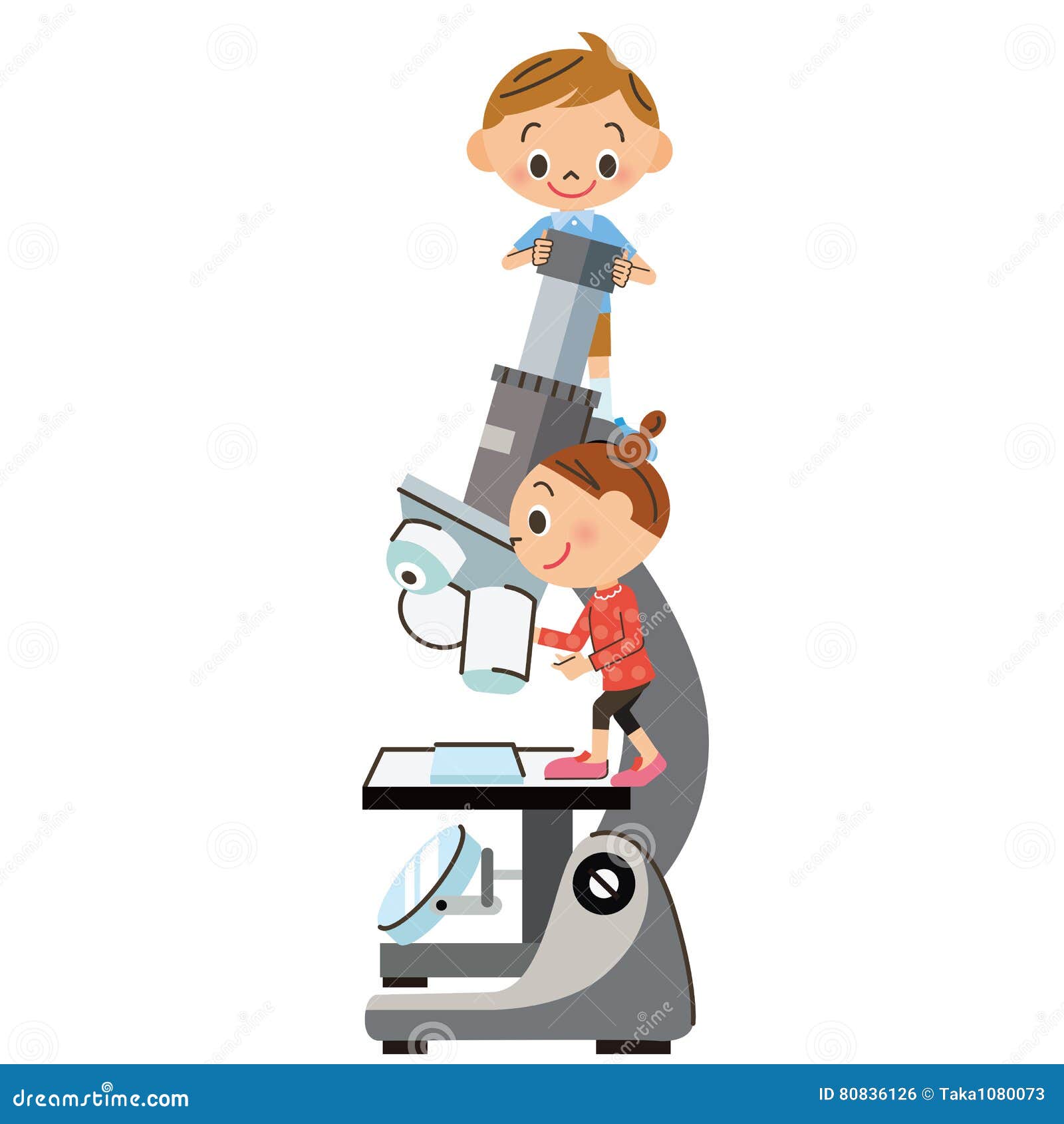The Child Who Operates a Microscope Stock Vector - Illustration of ...