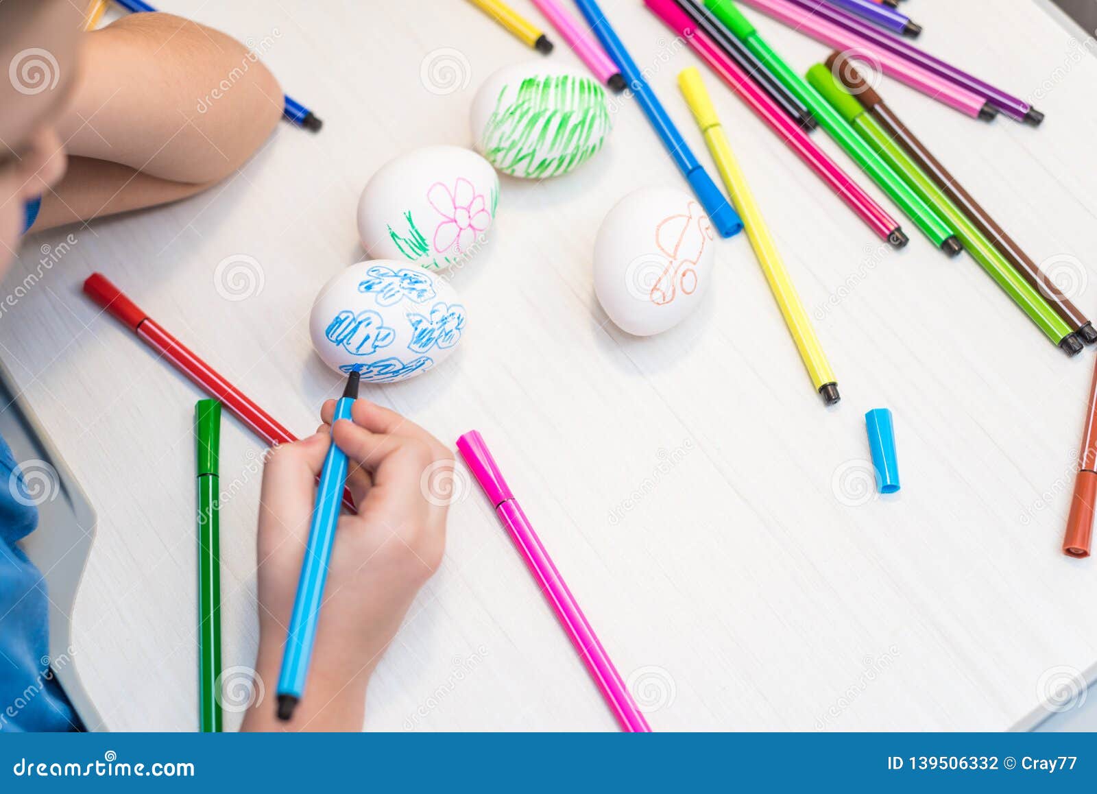 The Child Will Paint the Eggs with Markers Stock Photo - Image of felt ...